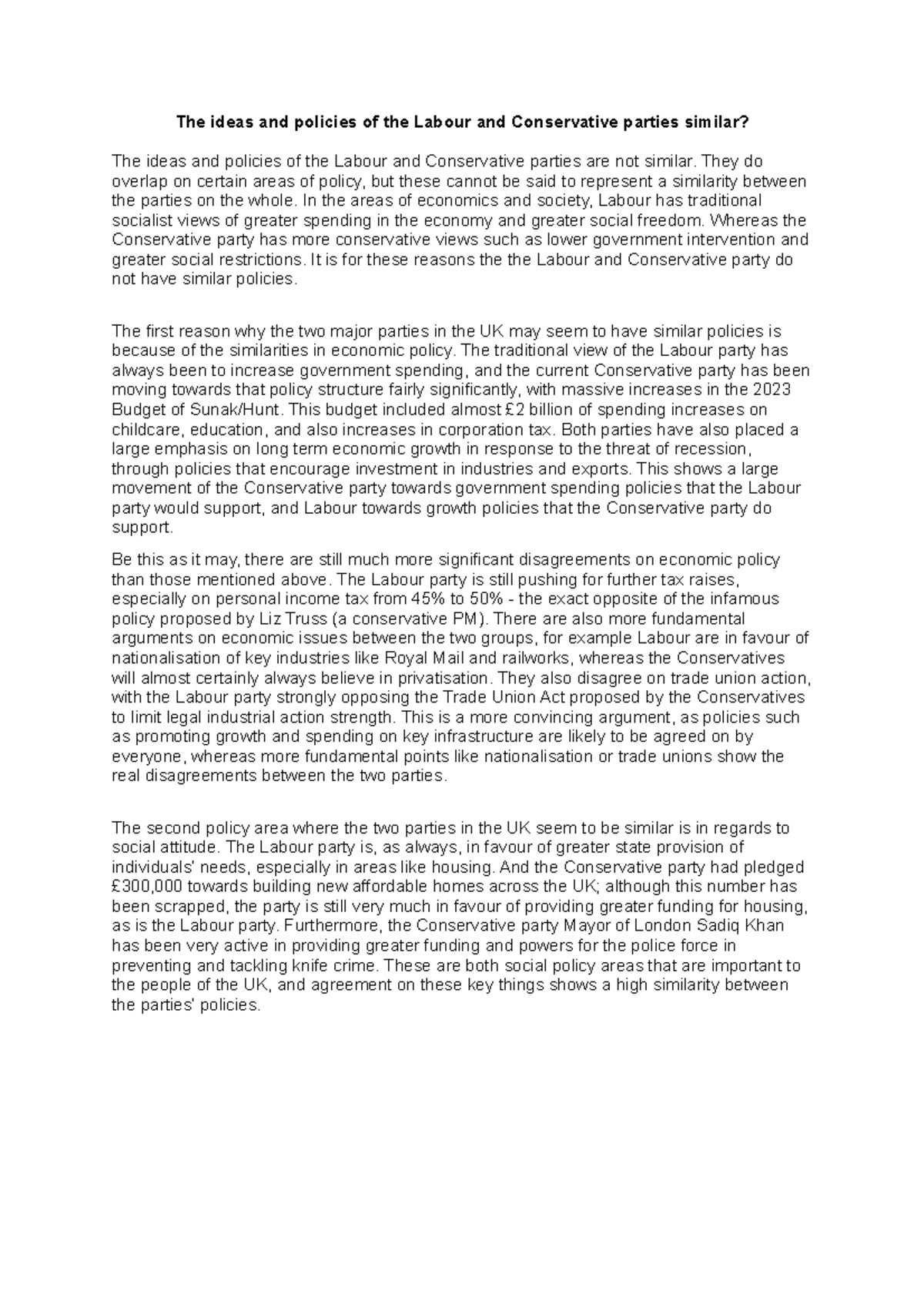 Conservative Labour agreements - The ideas and policies of the Labour ...