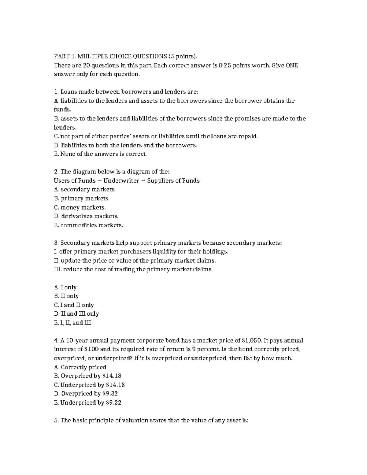 Multiple Choice Exam - Part 1 (5 Points) - MCQ 101 - Studocu