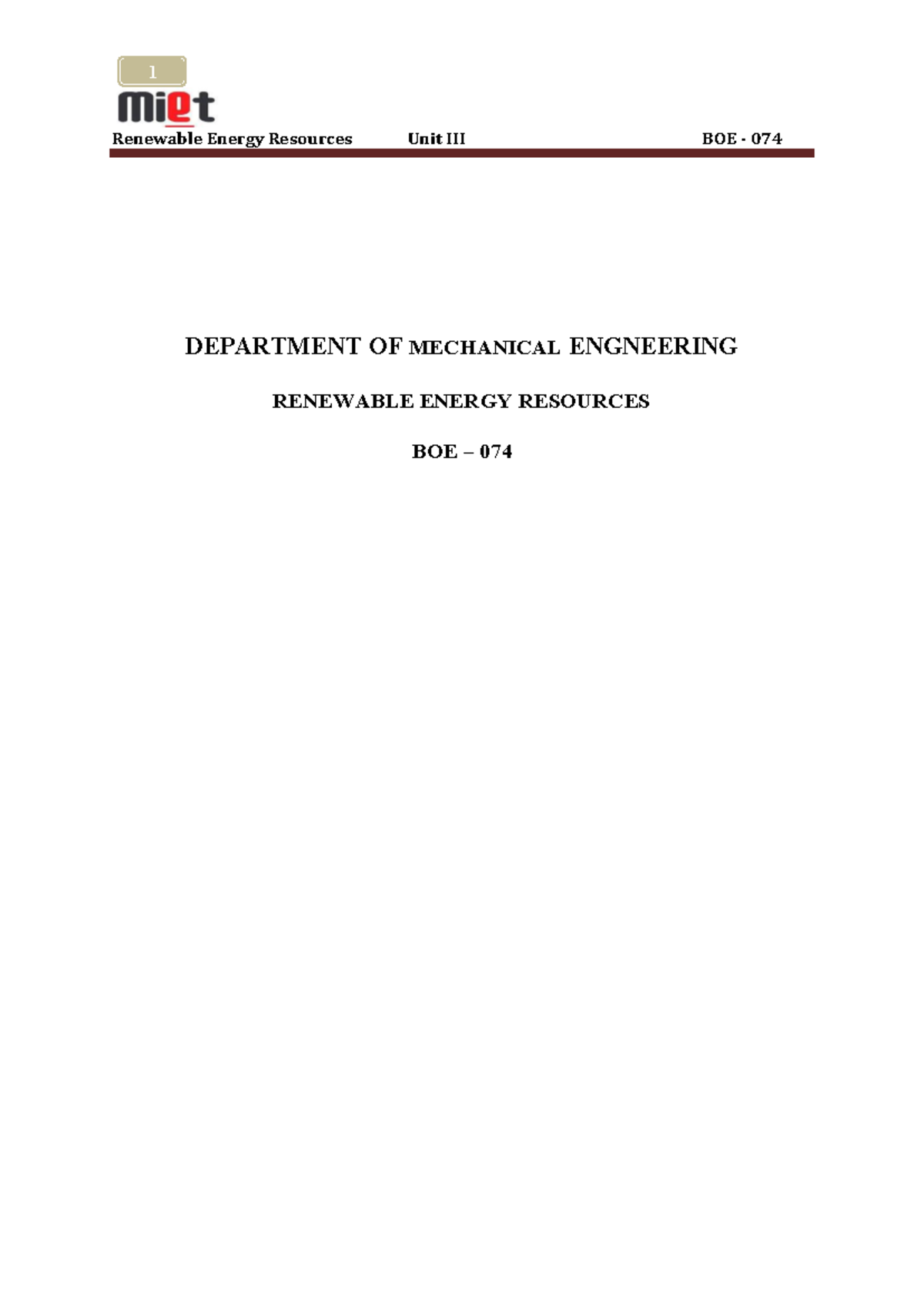 Renewable Energy Resources Unit BOE 074: Geothermal Energy Insights ...