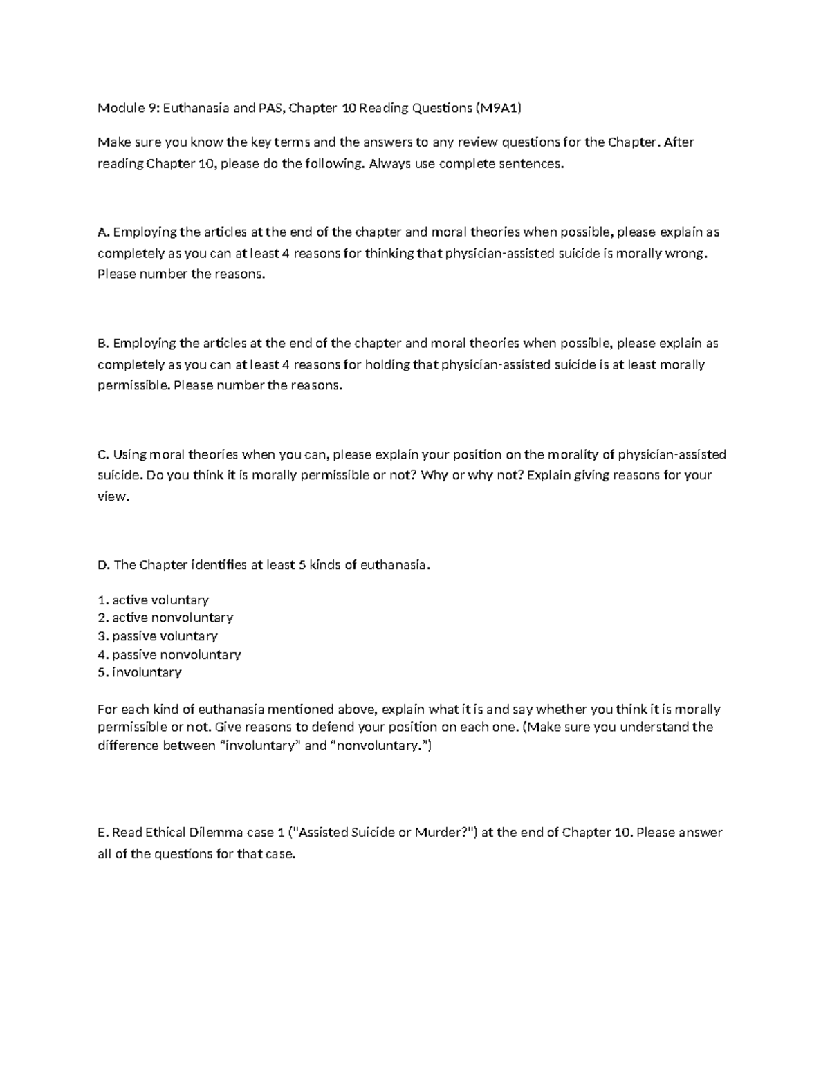 Module 9: Euthanasia & PAS, Chapter 10 Review Questions (M9A1) - Studocu