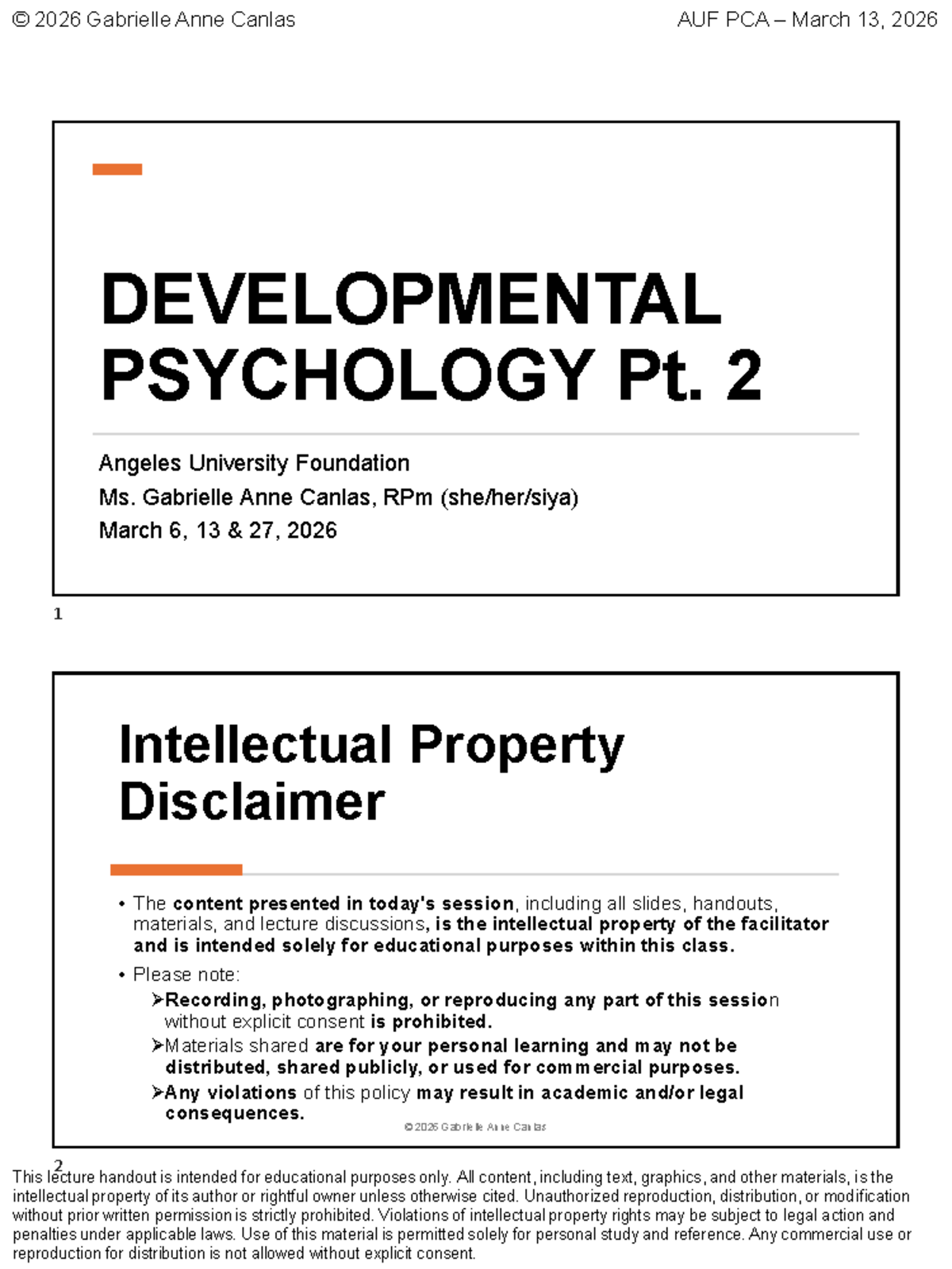 Developmental Psychology Pt. 2 Lecture Notes - Studocu