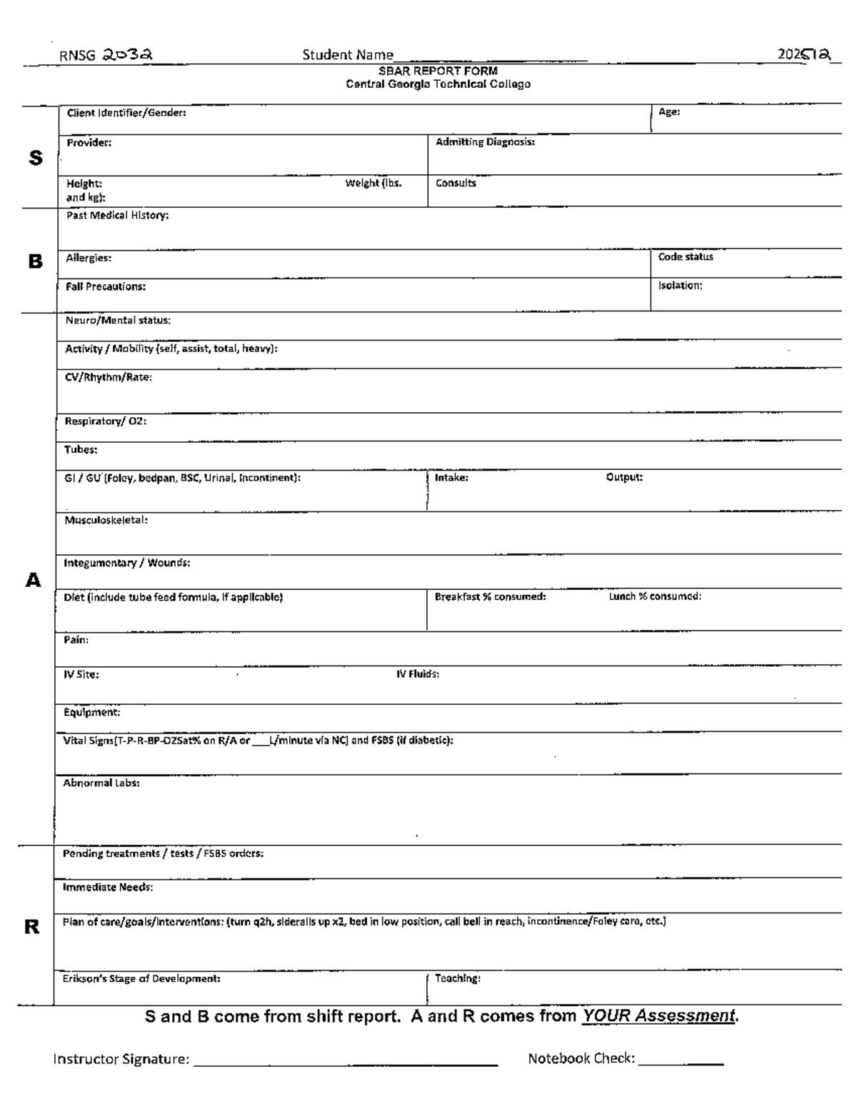 SBAR (Fall 2024-RNSG 2032) - RNSG 2032 Student Name 202512 SBAR REPORT ...