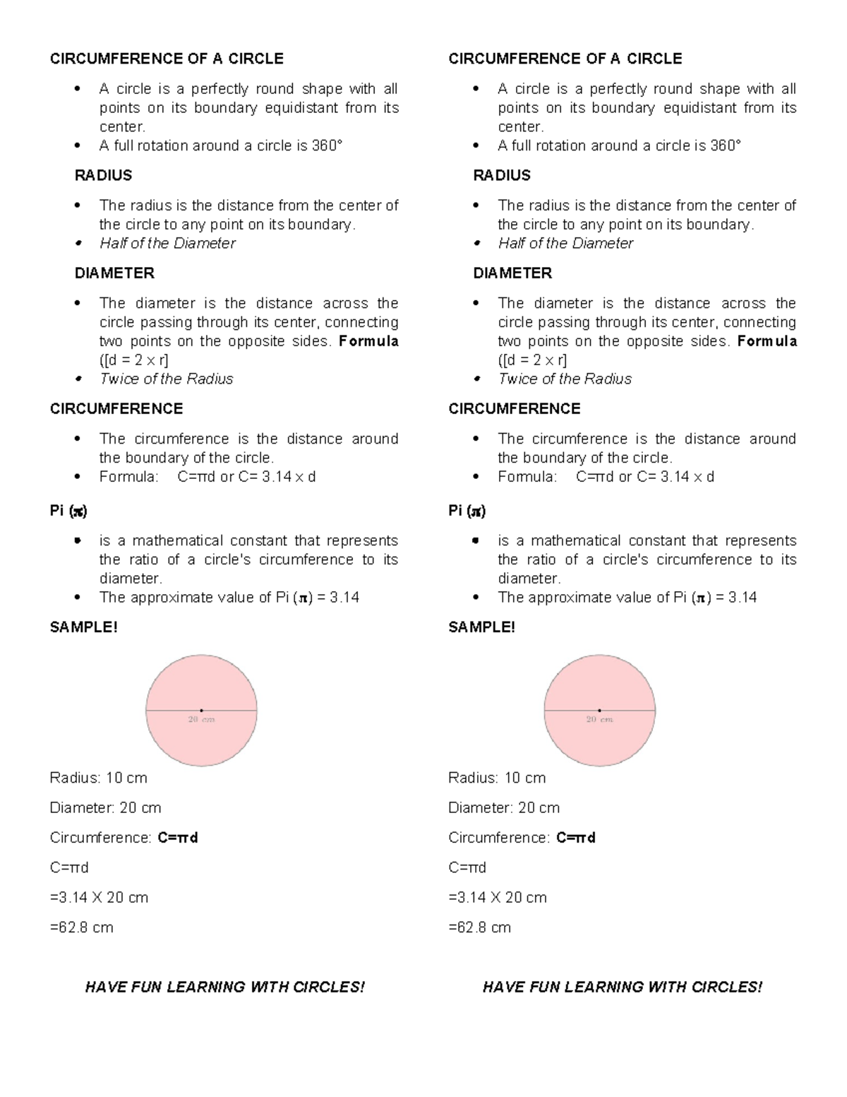CIRCUMFERENCE OF A CIRCLE: Understanding Radius & Diameter - Studocu