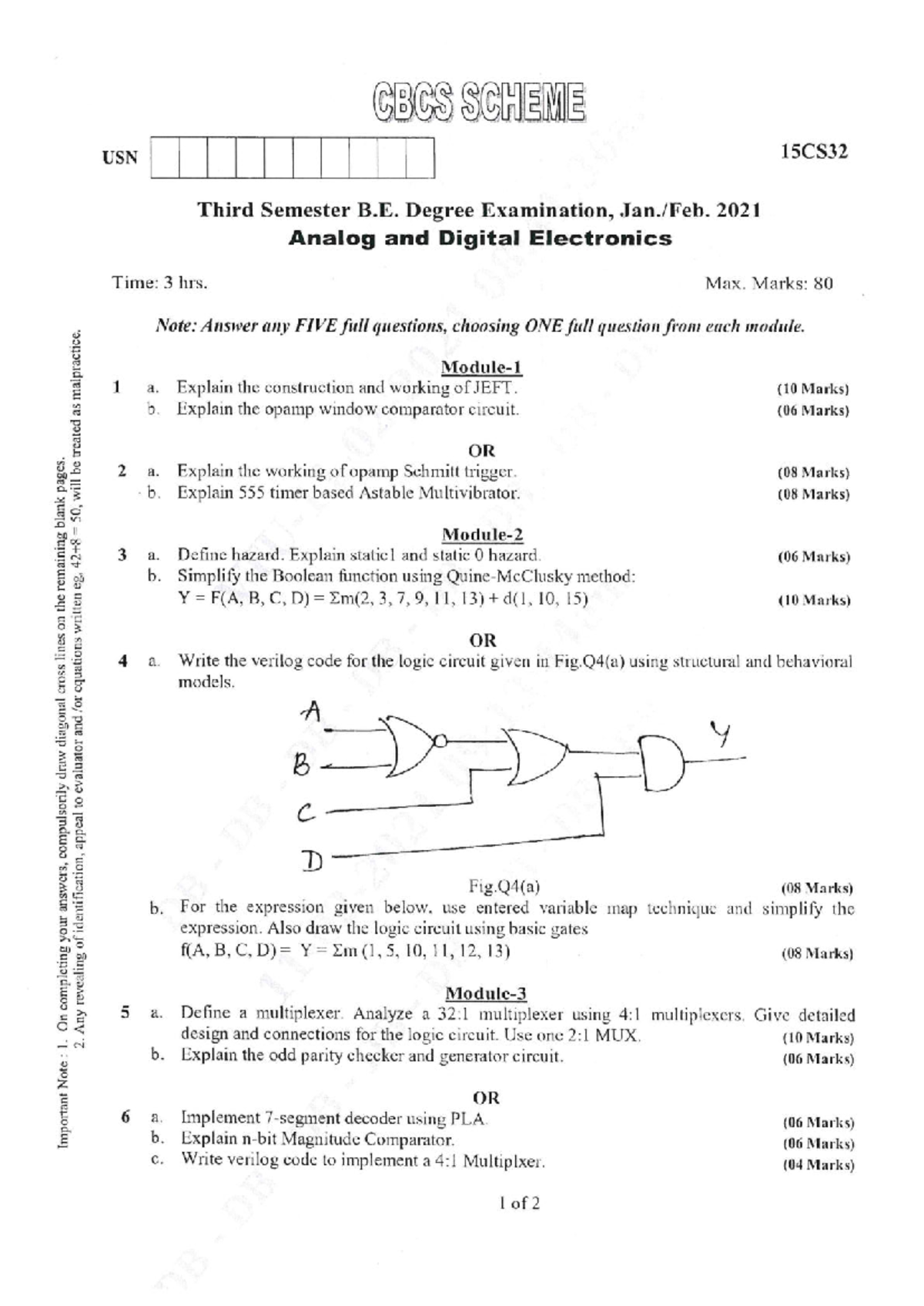 CSE 3rd & 4th Semester Question Papers, Jan-Feb 2021 - Studocu