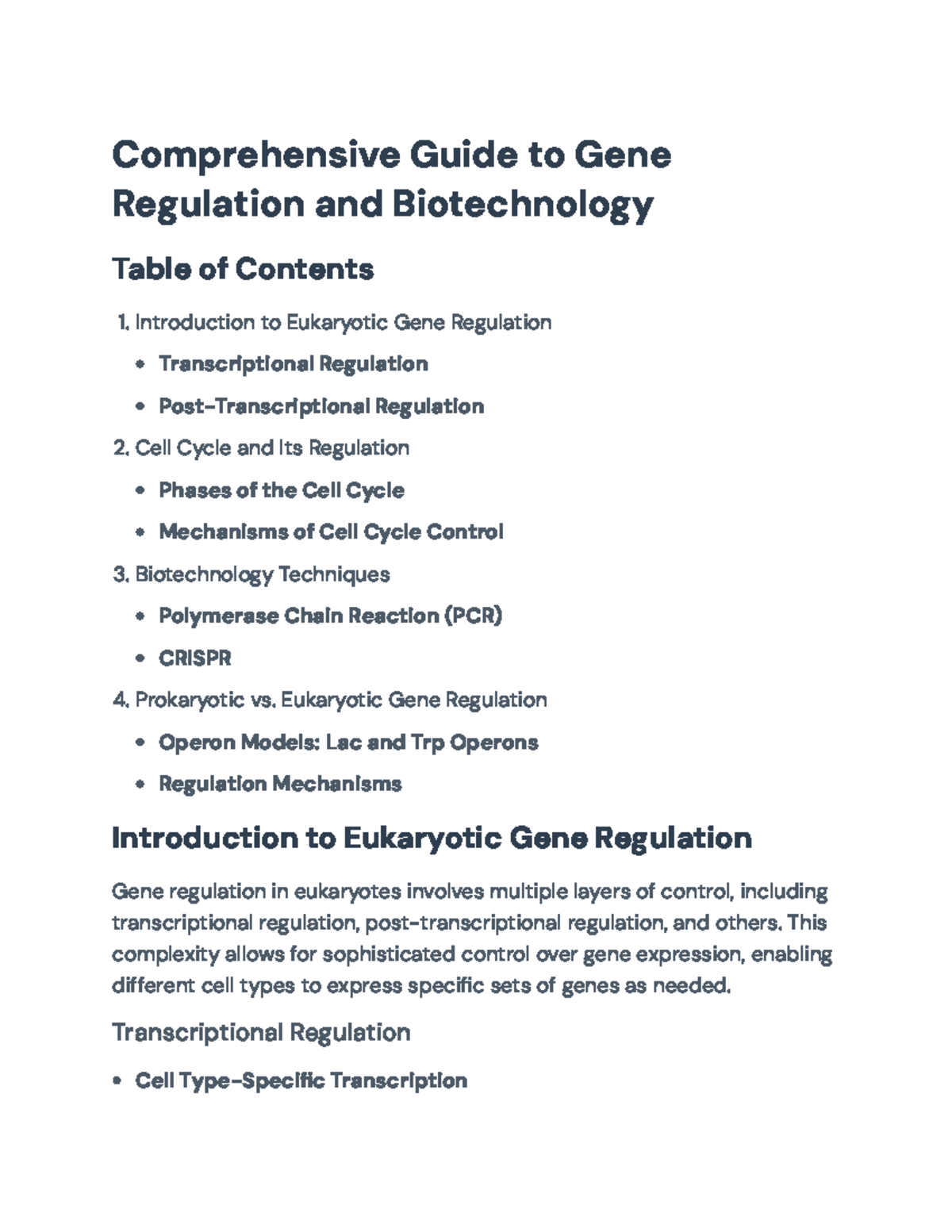 Gene Regulation & Biotechnology Techniques: A Comprehensive Guide - Studocu
