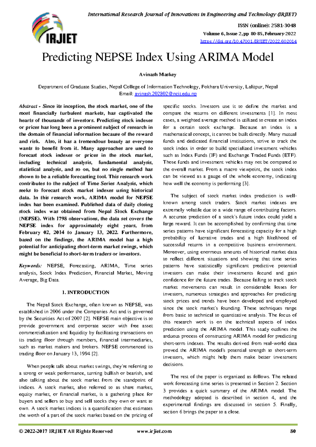 NEPSE Index Prediction via ARIMA Model Analysis (2022 Study) - Studocu