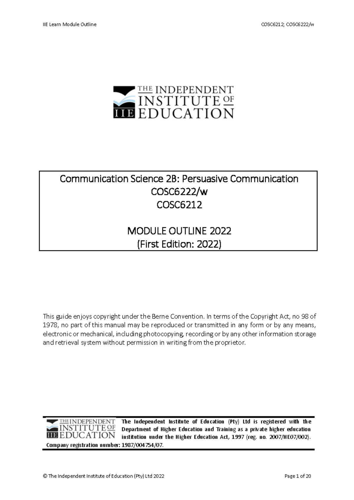 Module Outline (COSC6222) - Communication Science 2B: Persuasive ...