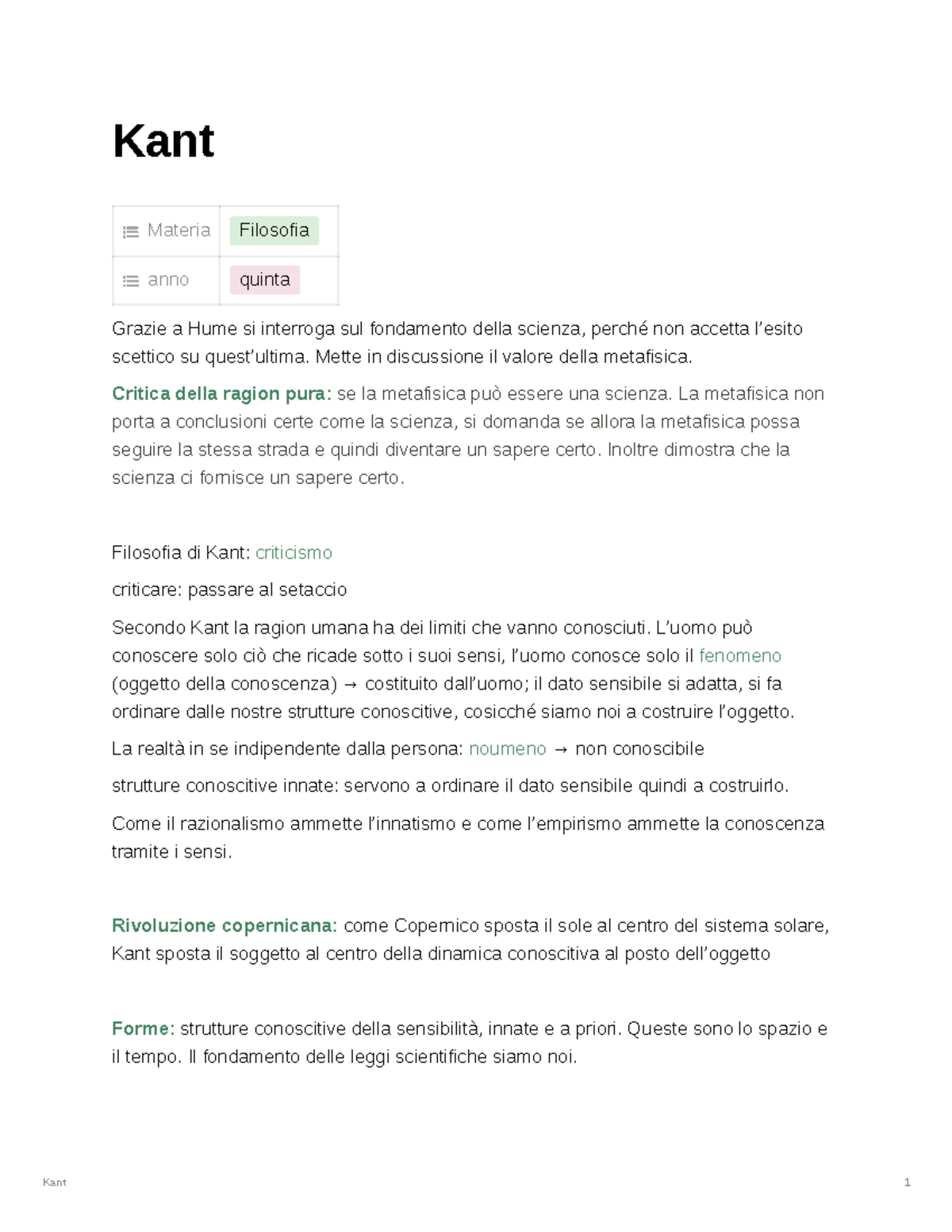 Kant - Appunti di Filosofia: Critica della Ragion Pura e Pratica - Studocu