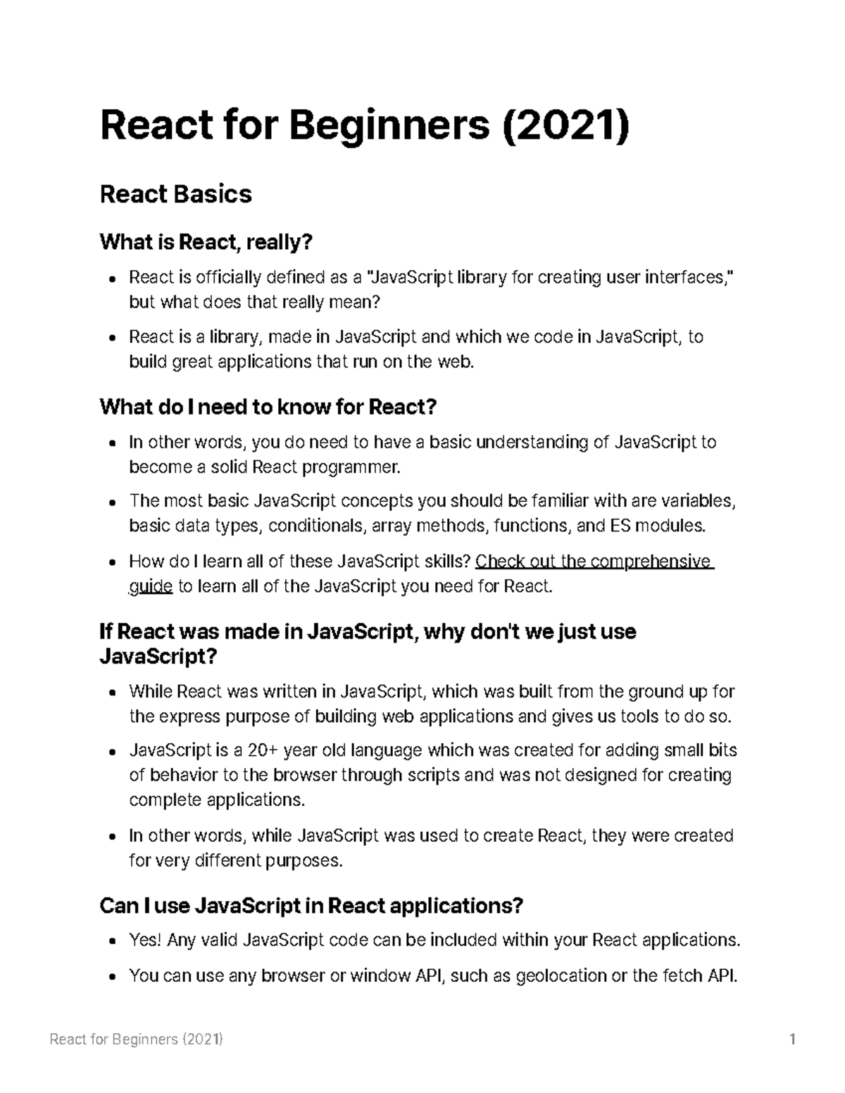 React Js Notes - React for Beginners (2021) React Basics What is React ...