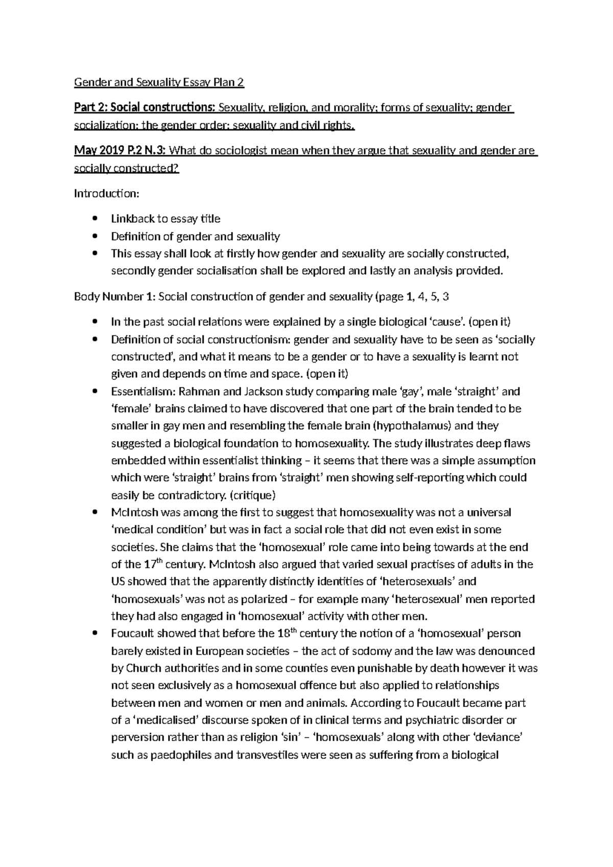 Gender & Sexuality Essay Plan 2: Social Constructs & Civil Rights - Studocu