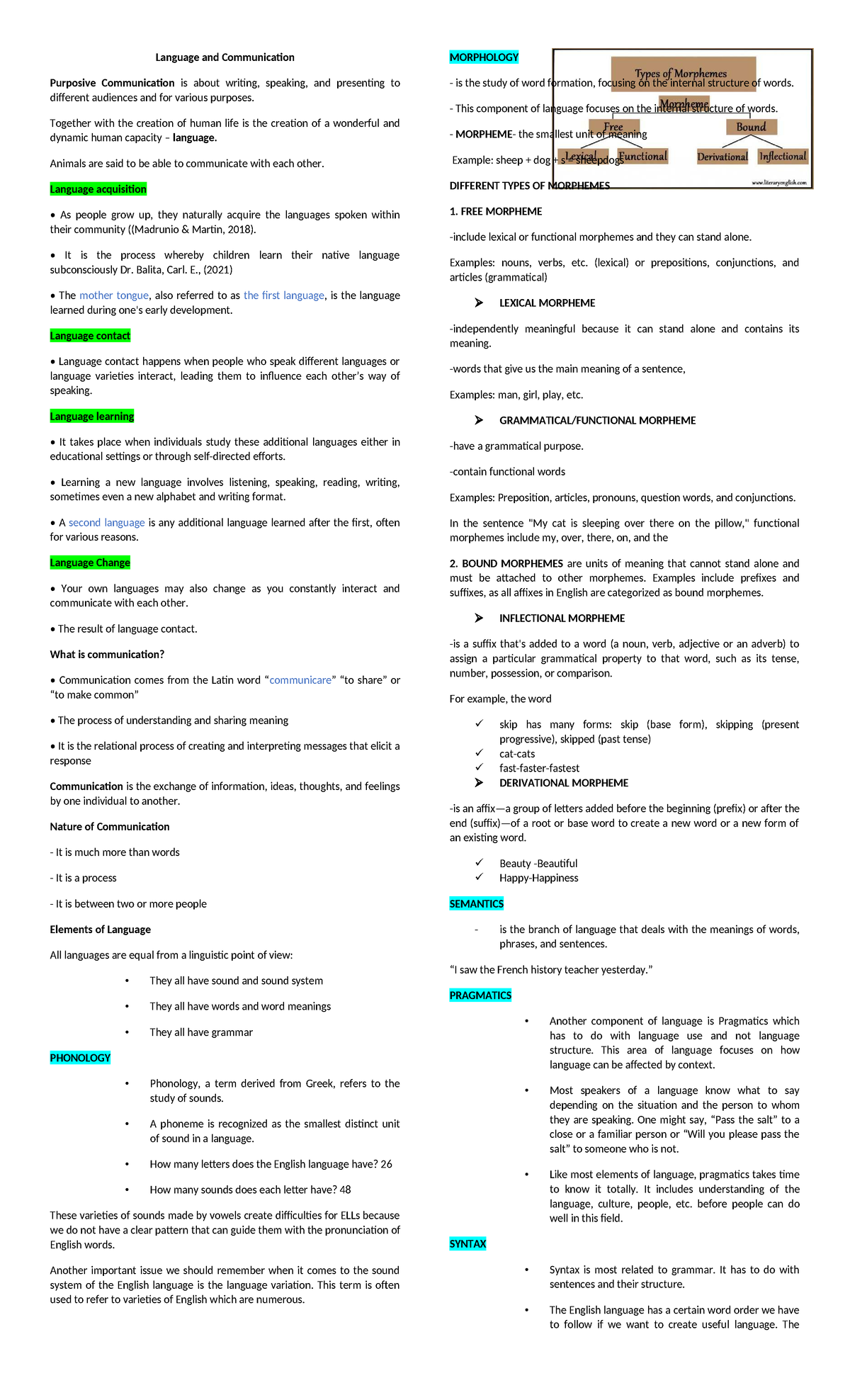 Language and Communication: Understanding Morphology and Interaction in ...