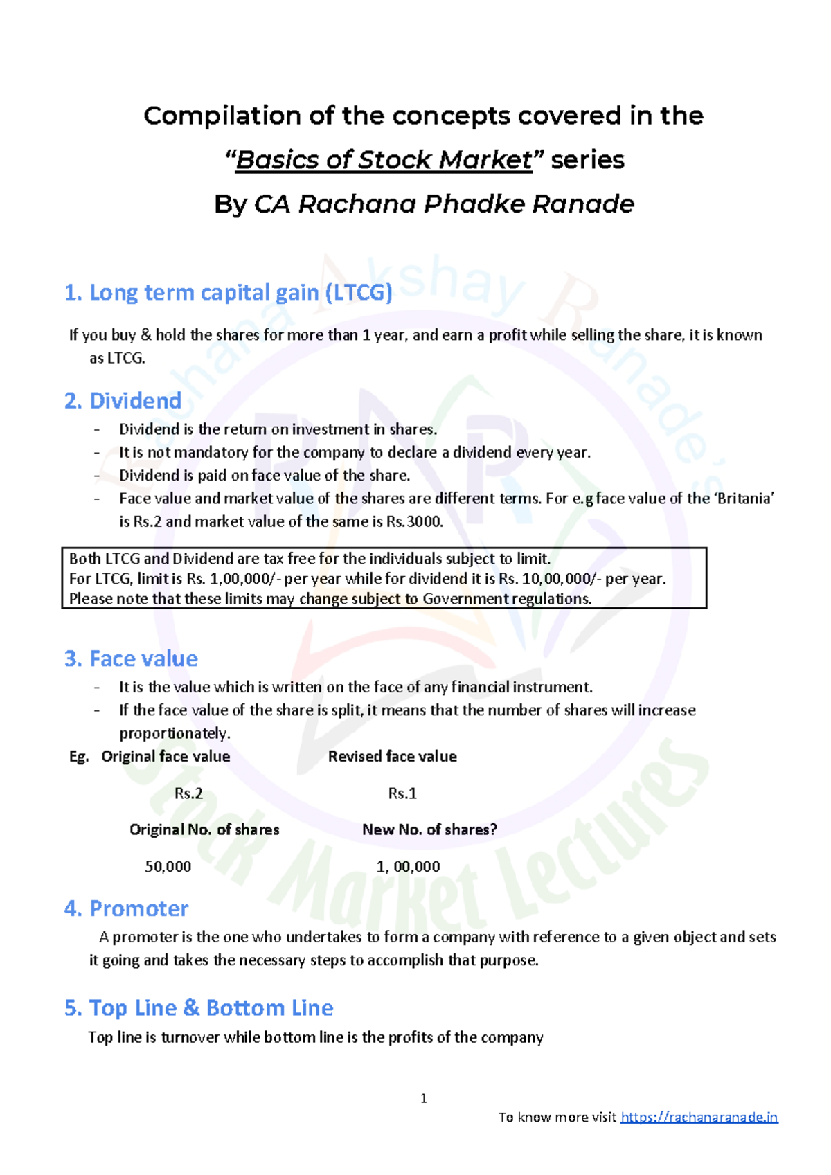 Rachna Ranade Stock Market course notes - Compilation of the concepts ...