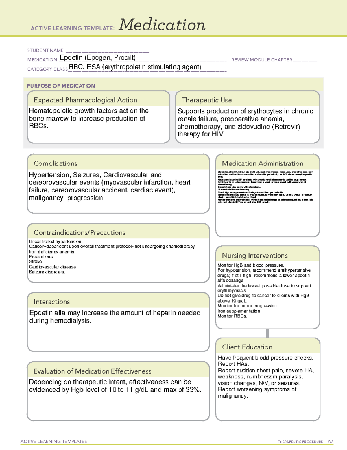 Epoetin Alfa Medication Template: Administration & Nursing ...