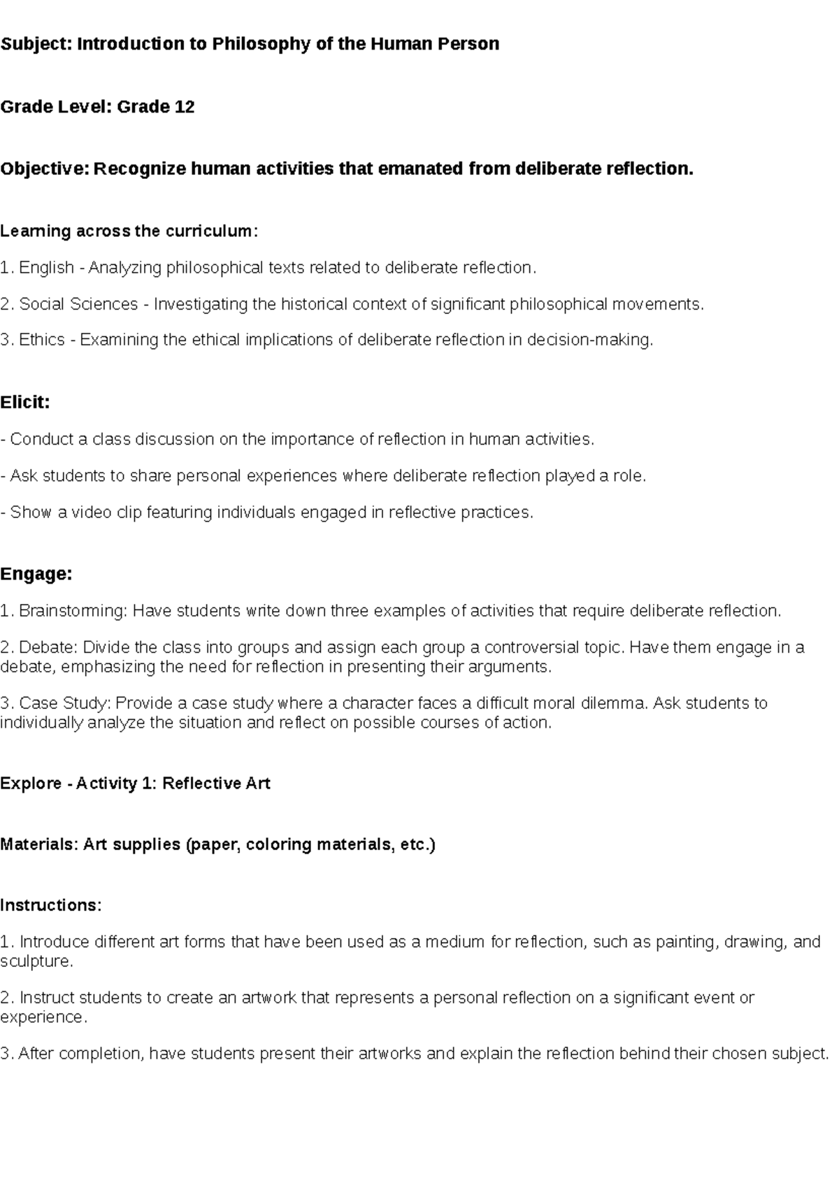 Philosophy Lesson Plan - DNBMSADBNS: Exploring Deliberate Reflection ...