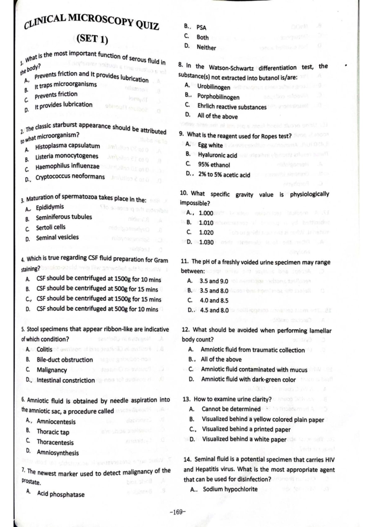 CLINICAL MICROSCOPY QUIZ (SET 1-10) STUDY GUIDE AND PRACTICE QUESTIONS ...