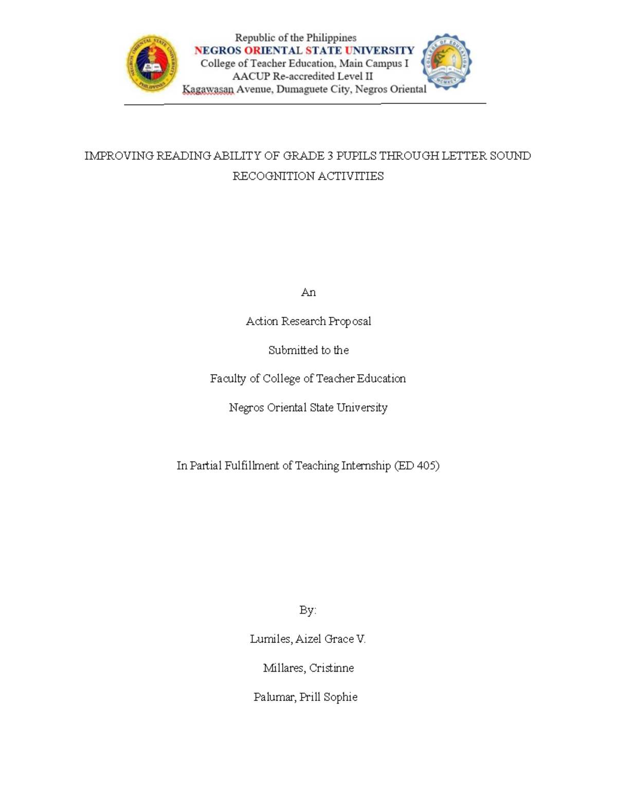 ED 405: Action Research Proposal on Enhancing Grade 3 Reading Skills ...