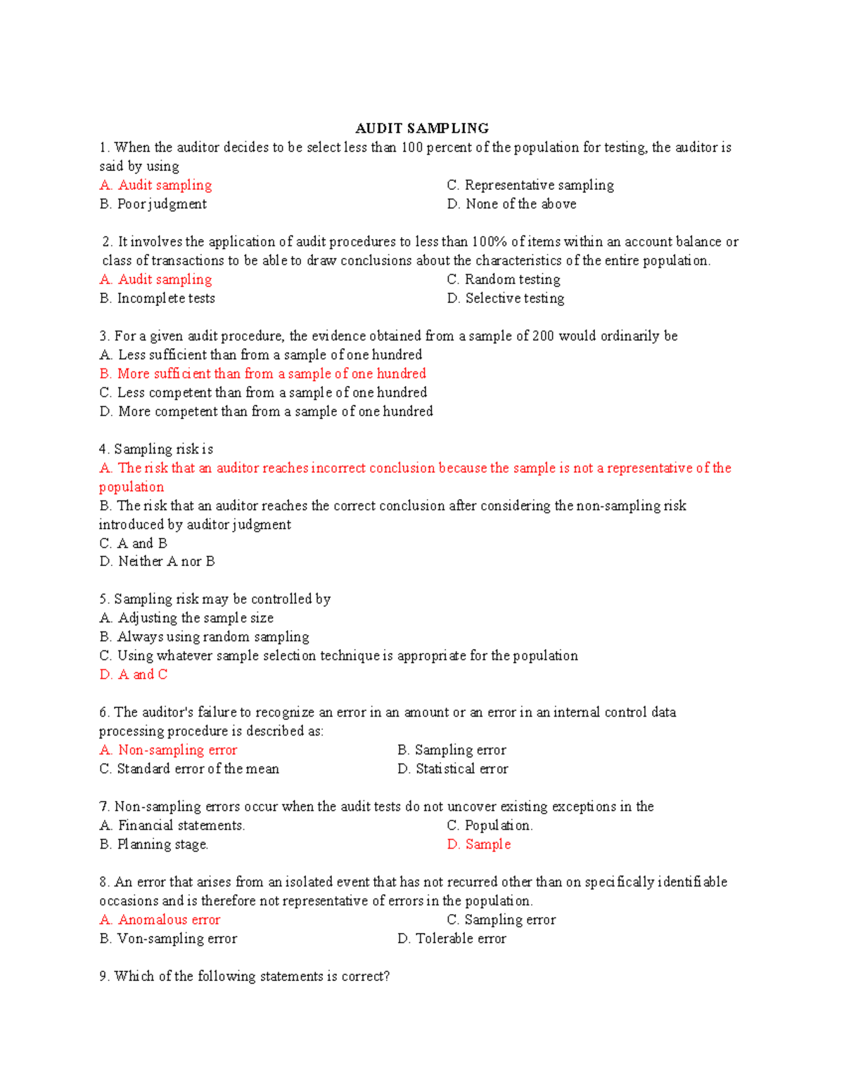 AUDIT 101: Comprehensive Review of Audit Sampling Techniques - Studocu