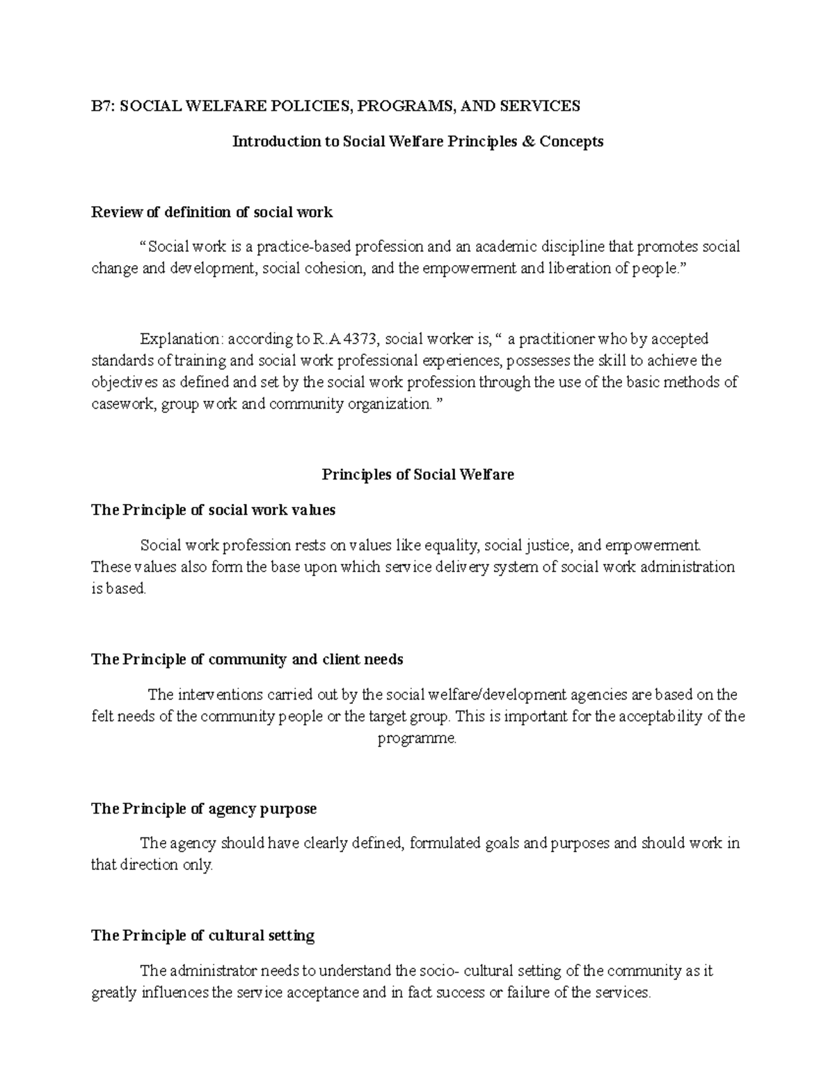 B7: Social Welfare Policies, Programs & Services Overview - SWPP - Studocu