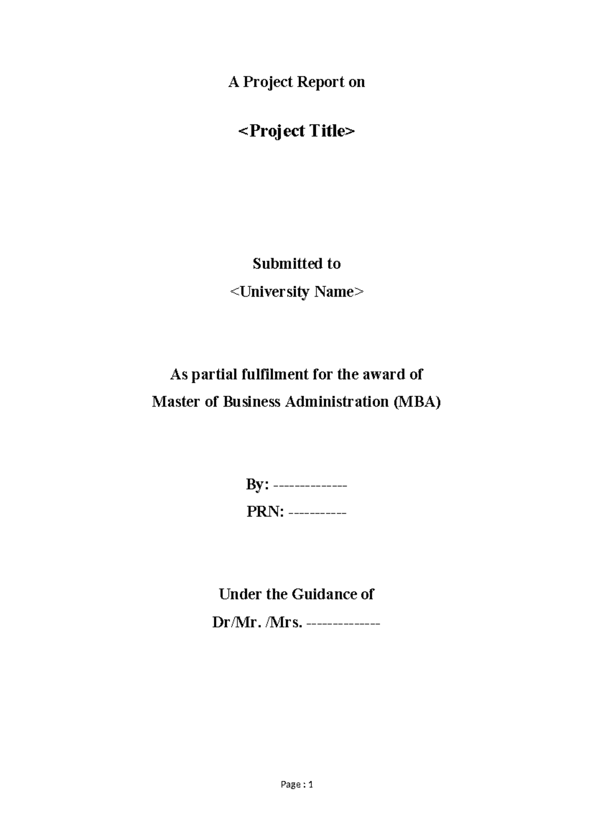 MBA Project Report Template for YCMOU Submission - Studocu