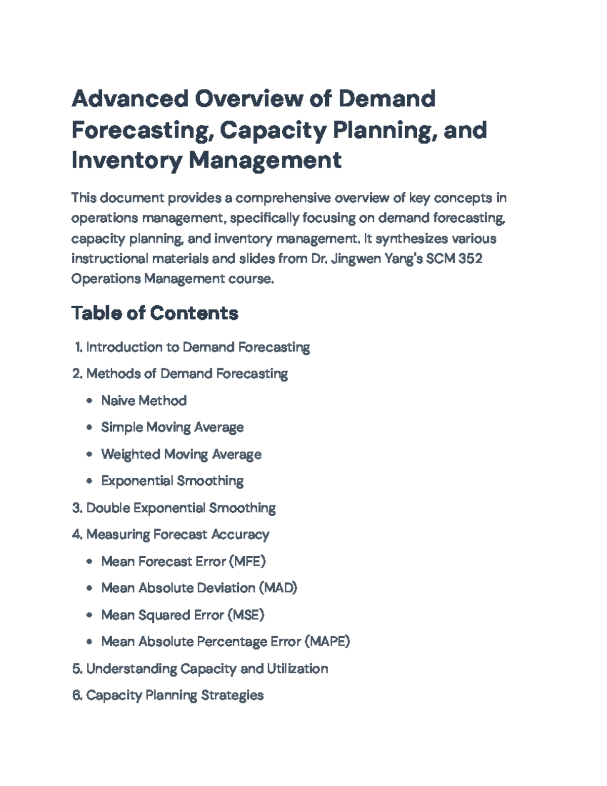 SCM 352 Final Exam Review: Demand Forecasting & Inventory Management ...