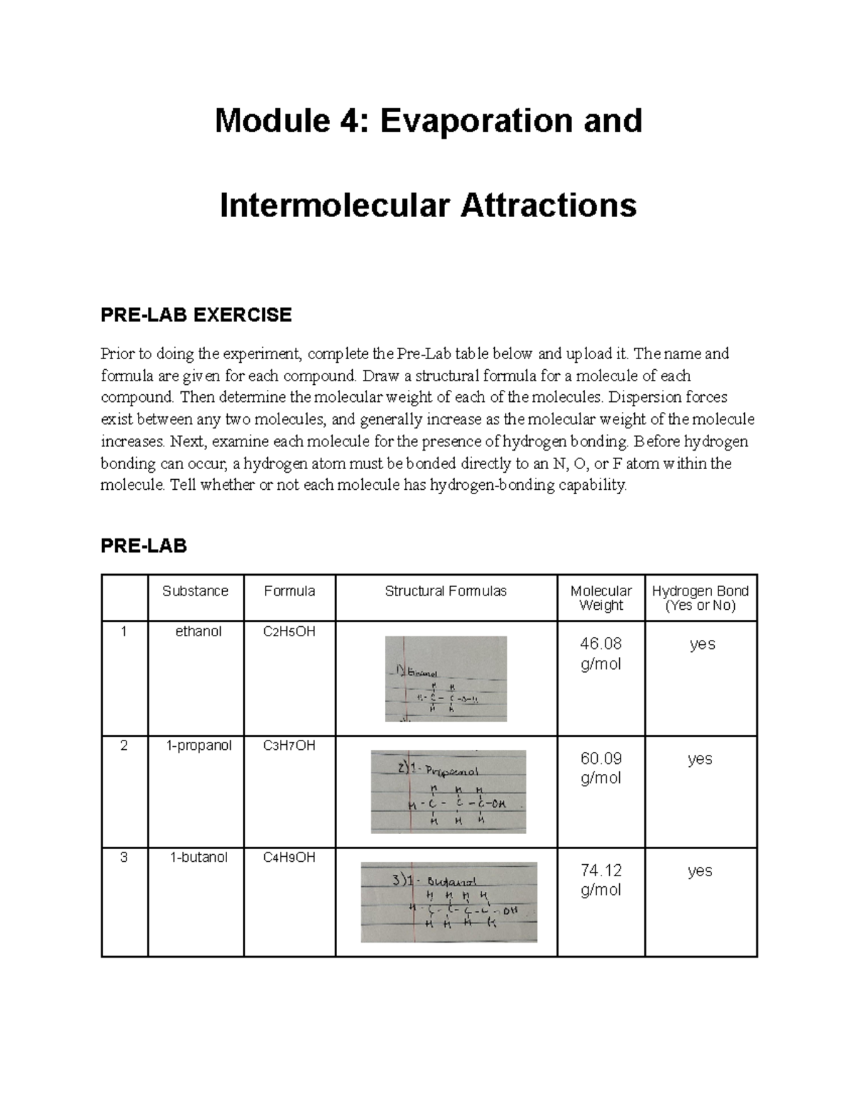 Pre Lab Evaporation and Intermolecular Attractions - Module 4 ...