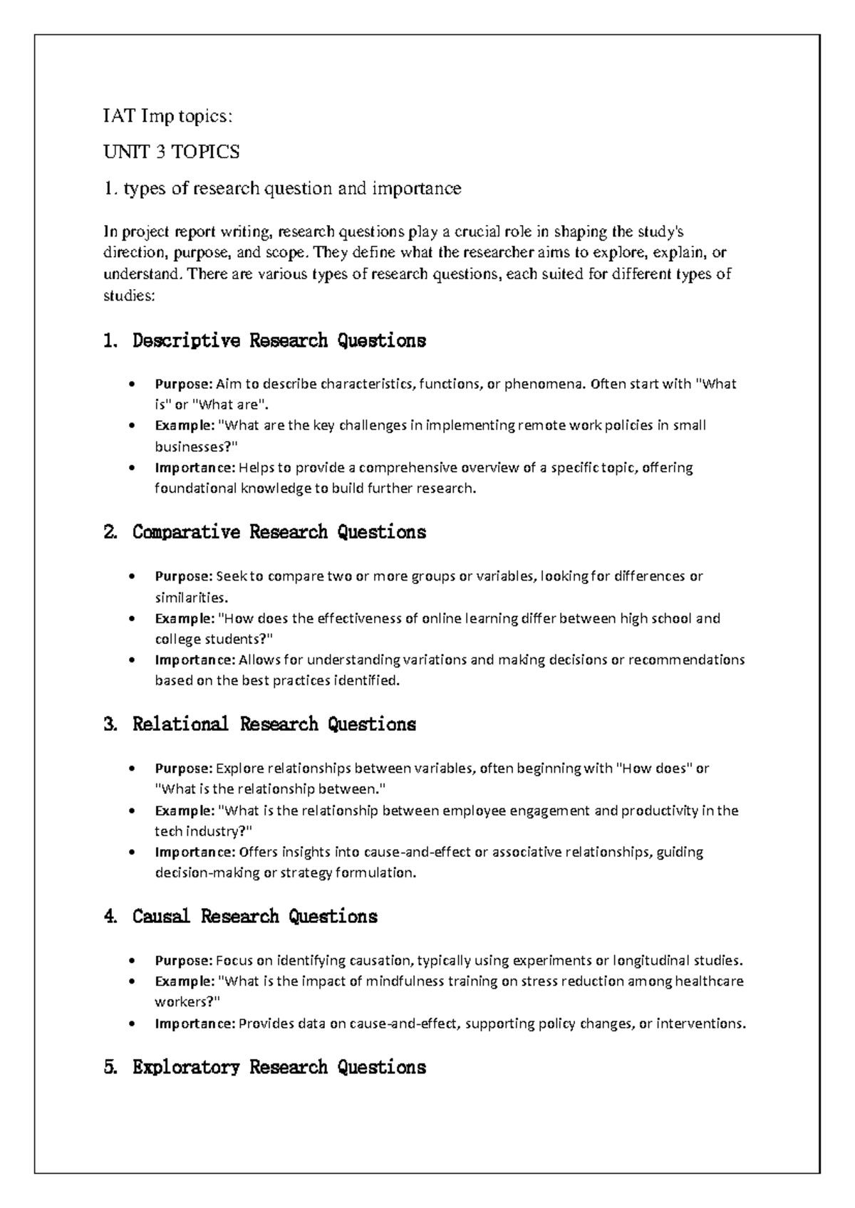 Pwr important qp - OHS352 PROJECT REPORT WRITING - IAT Imp topics: UNIT ...