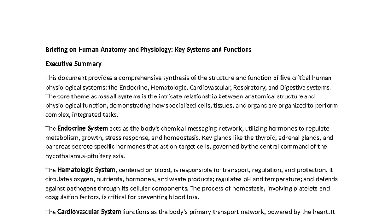 Human Anatomy & Physiology Overview: Key Systems & Functions - Studocu