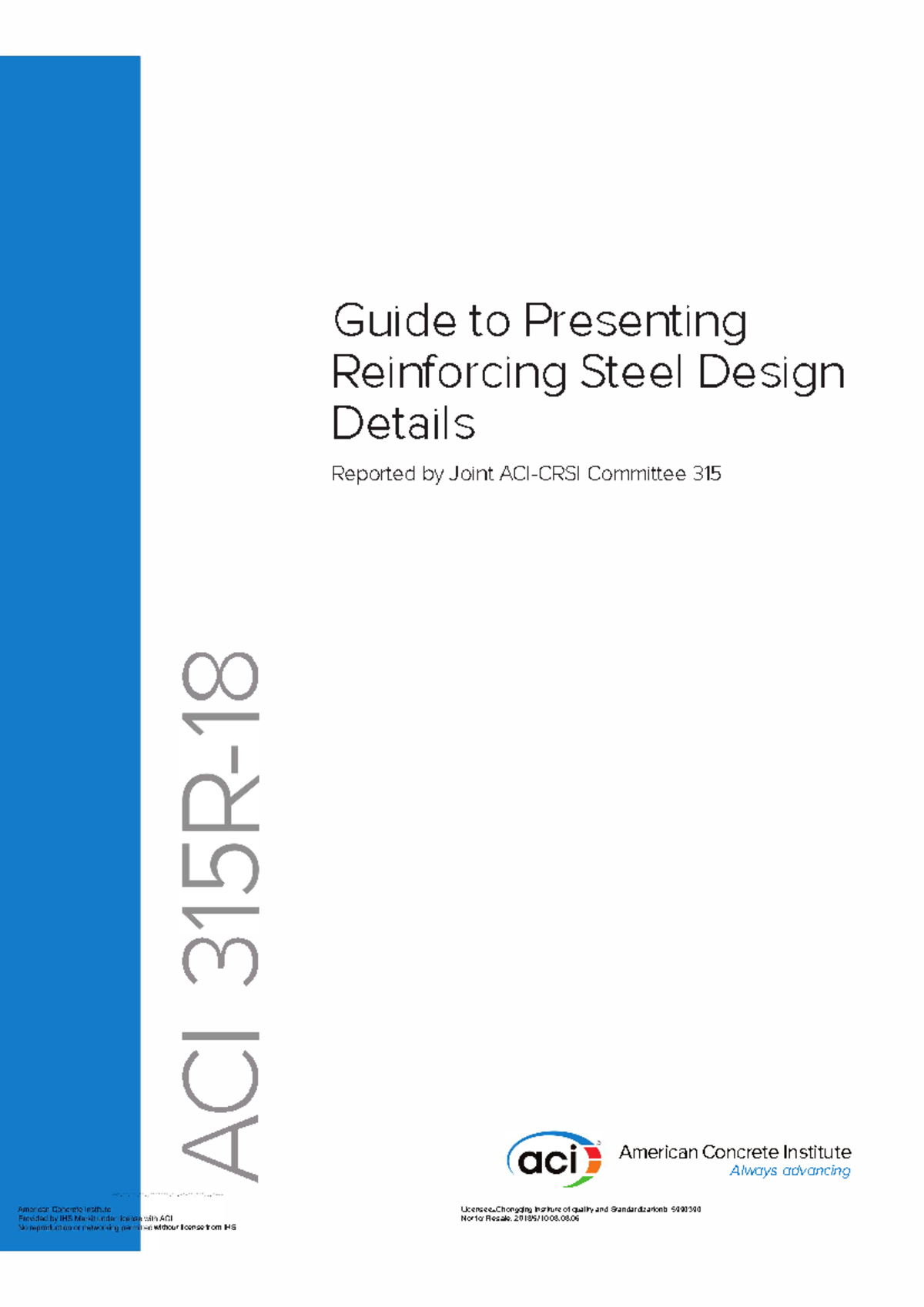 ACI 315R-2018 Guide for Presenting Reinforcing Steel Design Details ...