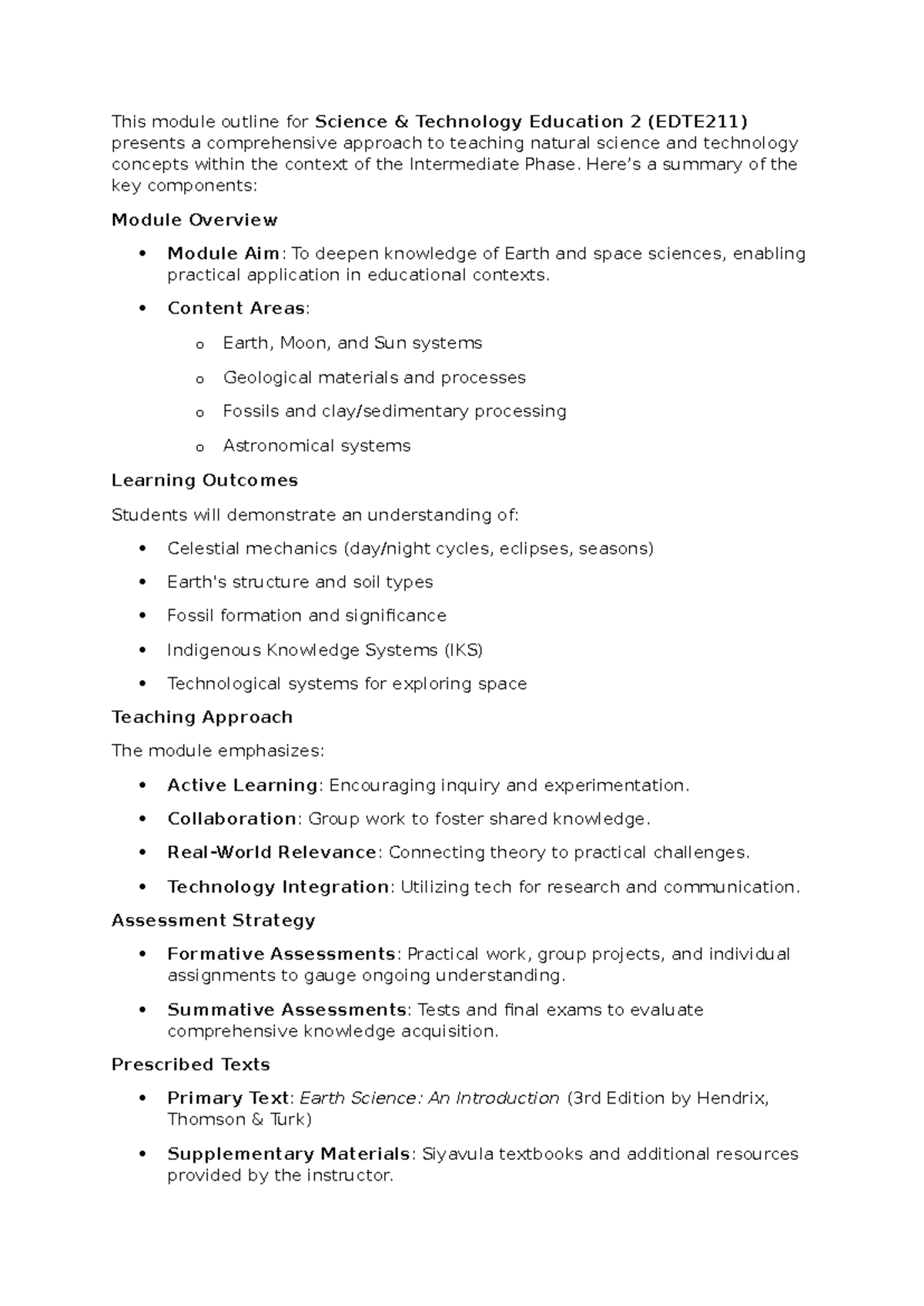 EDTE211: Comprehensive Module Outline for Science Technology Education ...