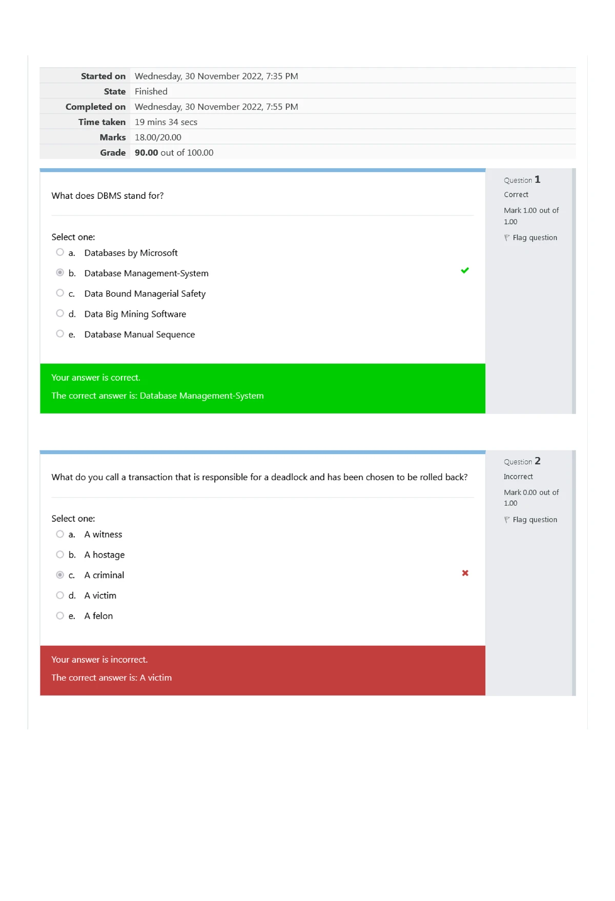 Self-Quiz Unit 3 Attempt review 2 - Started on Monday, 28 November 2022 ...