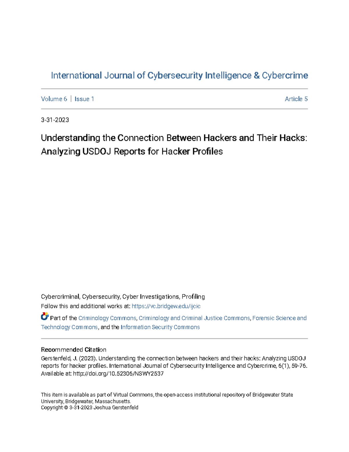 IJCIC 6(1) - Understanding Hacker Profiles Through USDOJ Report ...