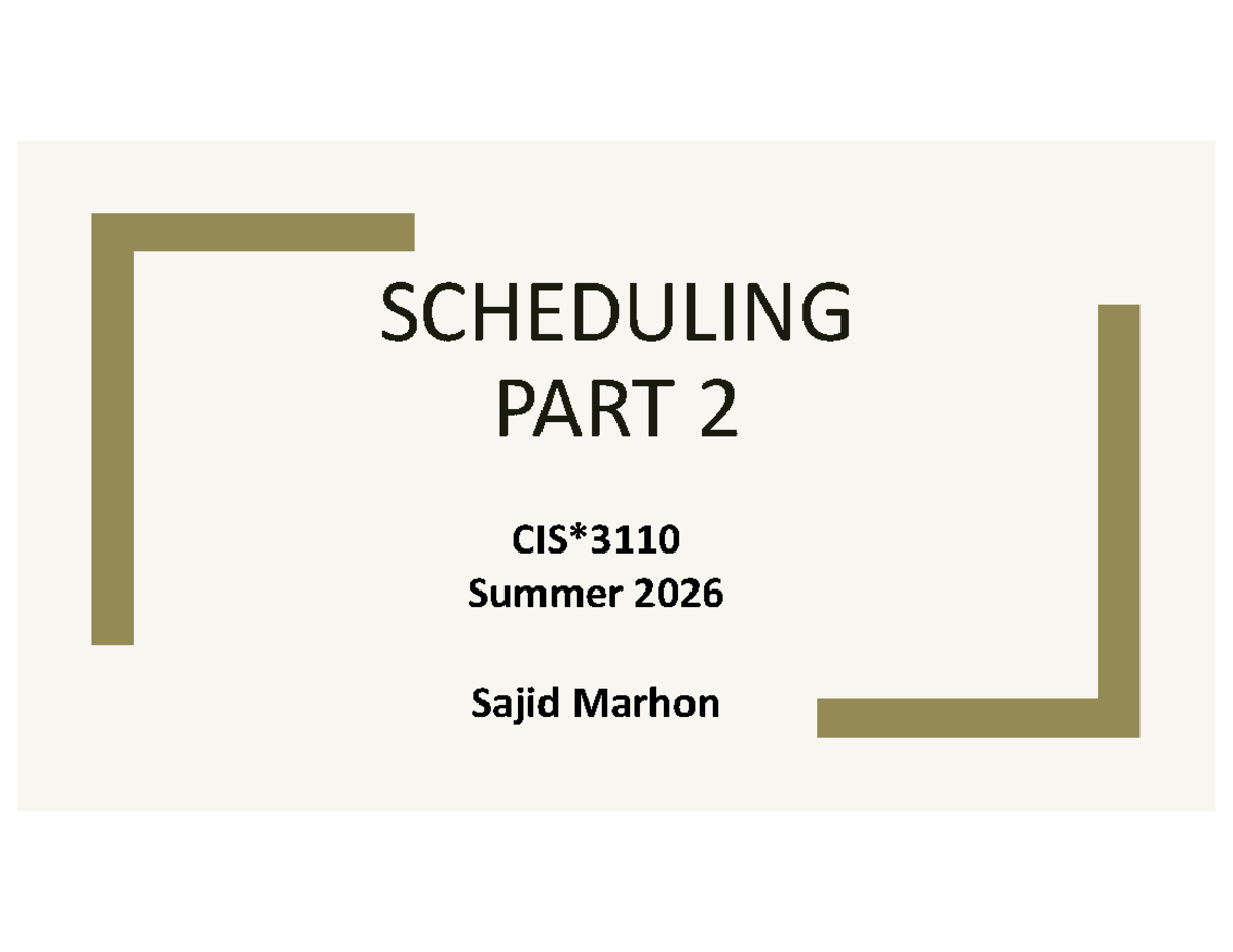 Week 4 Lecture 2: CPU Scheduling Techniques and Examples - Studocu
