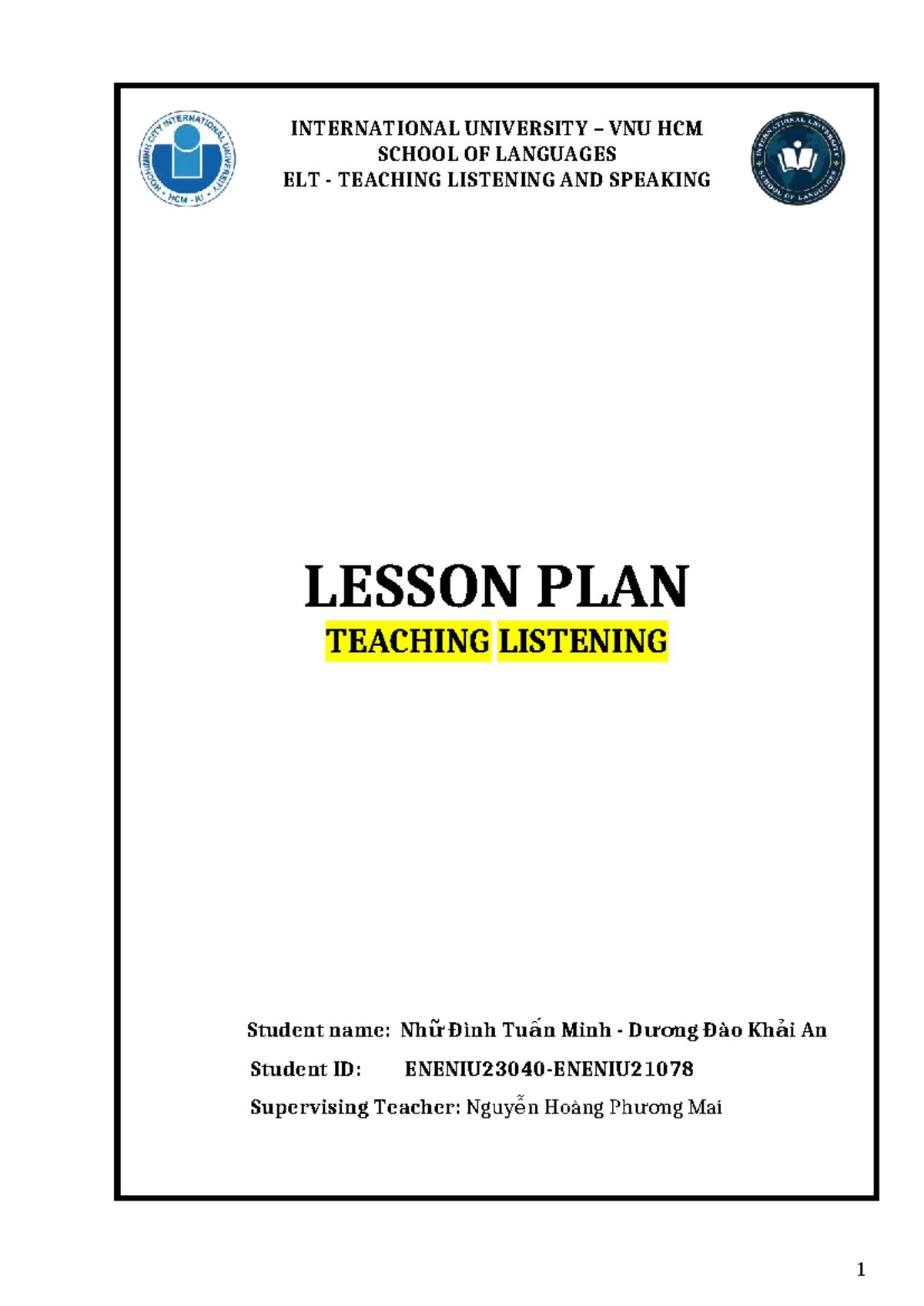 TLS - Lesson Plan for Teaching Listening & Speaking: Driving Unit - Studocu