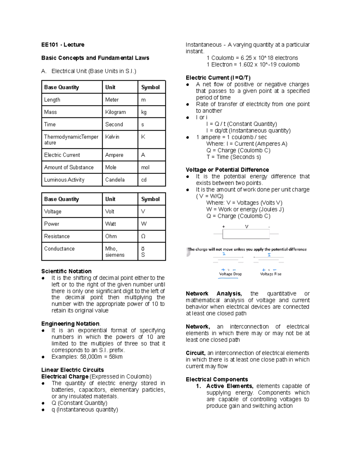 Basic-Concepts - Reviewer for ee basic concepts - EE101 - Lecture Basic Concepts and Fundamental ...