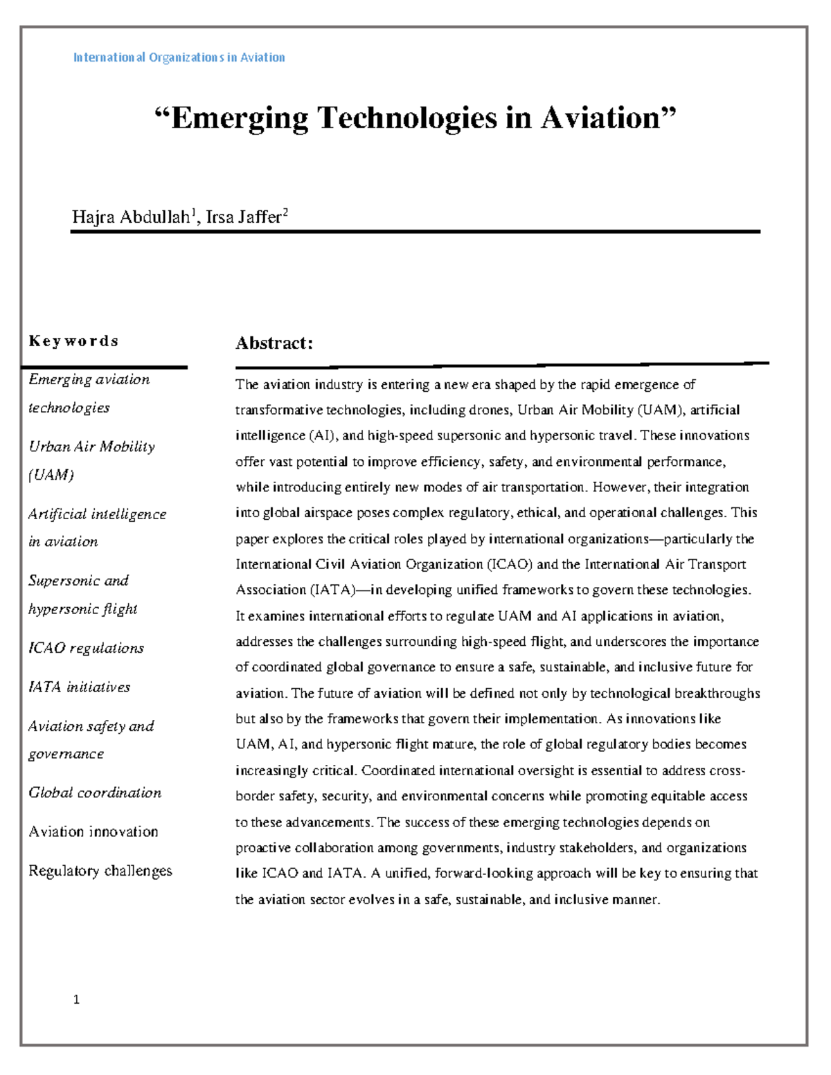 Emerging Technologies and Global Governance in Aviation (Aviation 101 ...