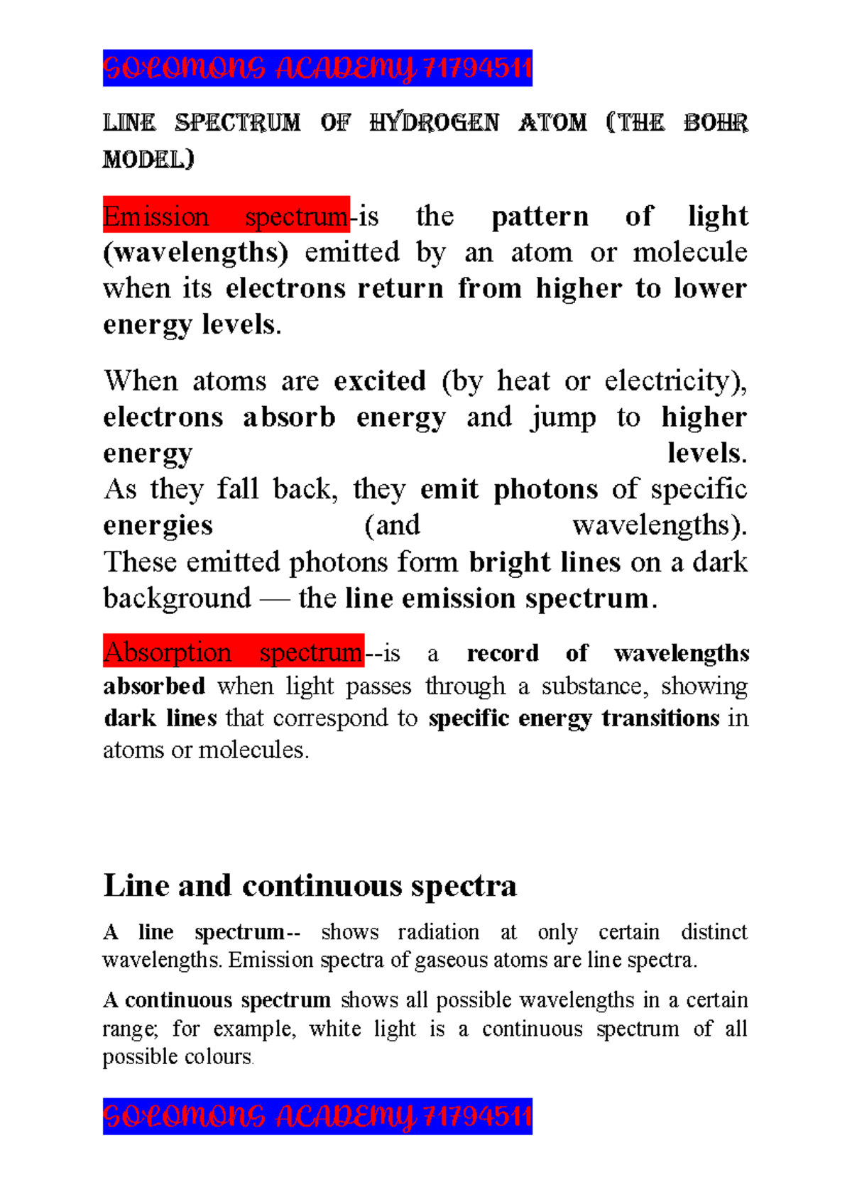 Bohr Model & Emission Spectrum of Hydrogen Atom (SA 71794511) - Studocu