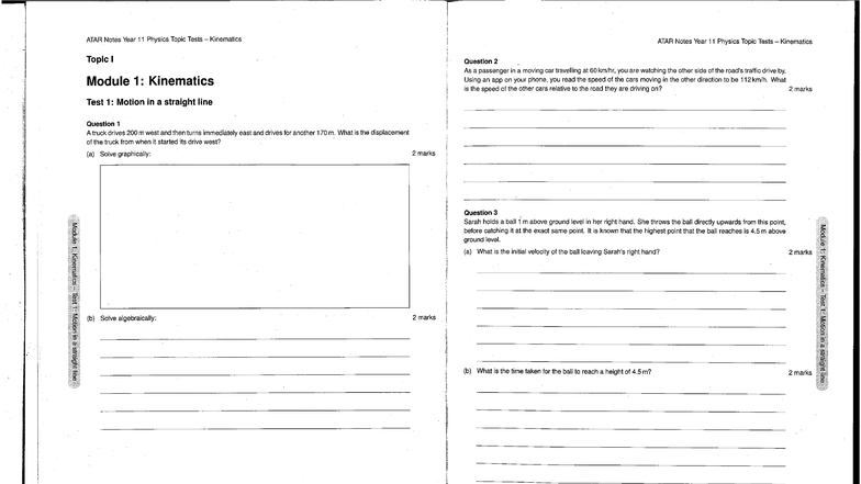 ATAR Year 11 Physics Topic Tests: Kinematics Module 1 - Studocu