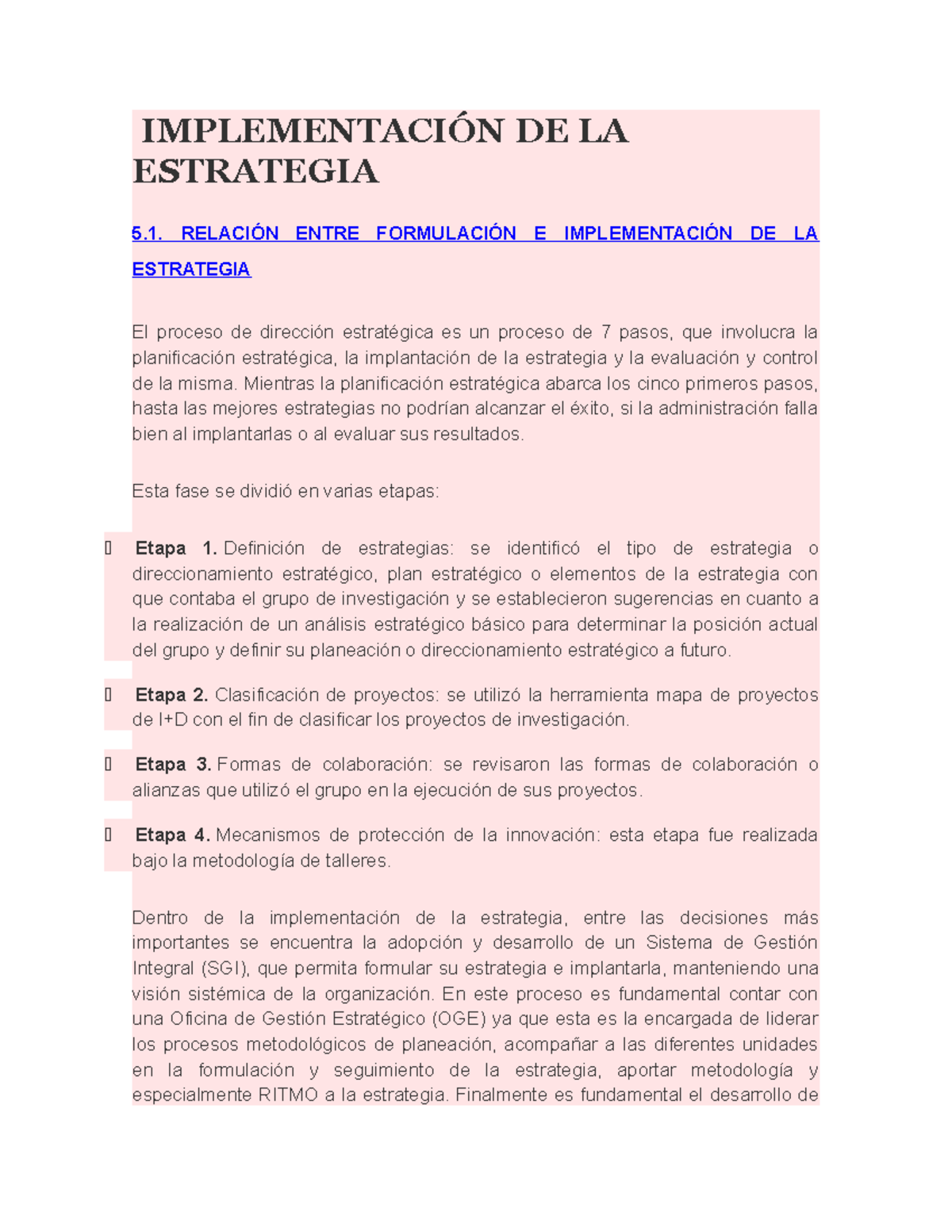 U5 - Resumen sobre Implementación de Estrategia y Gestión de Calidad - Studocu