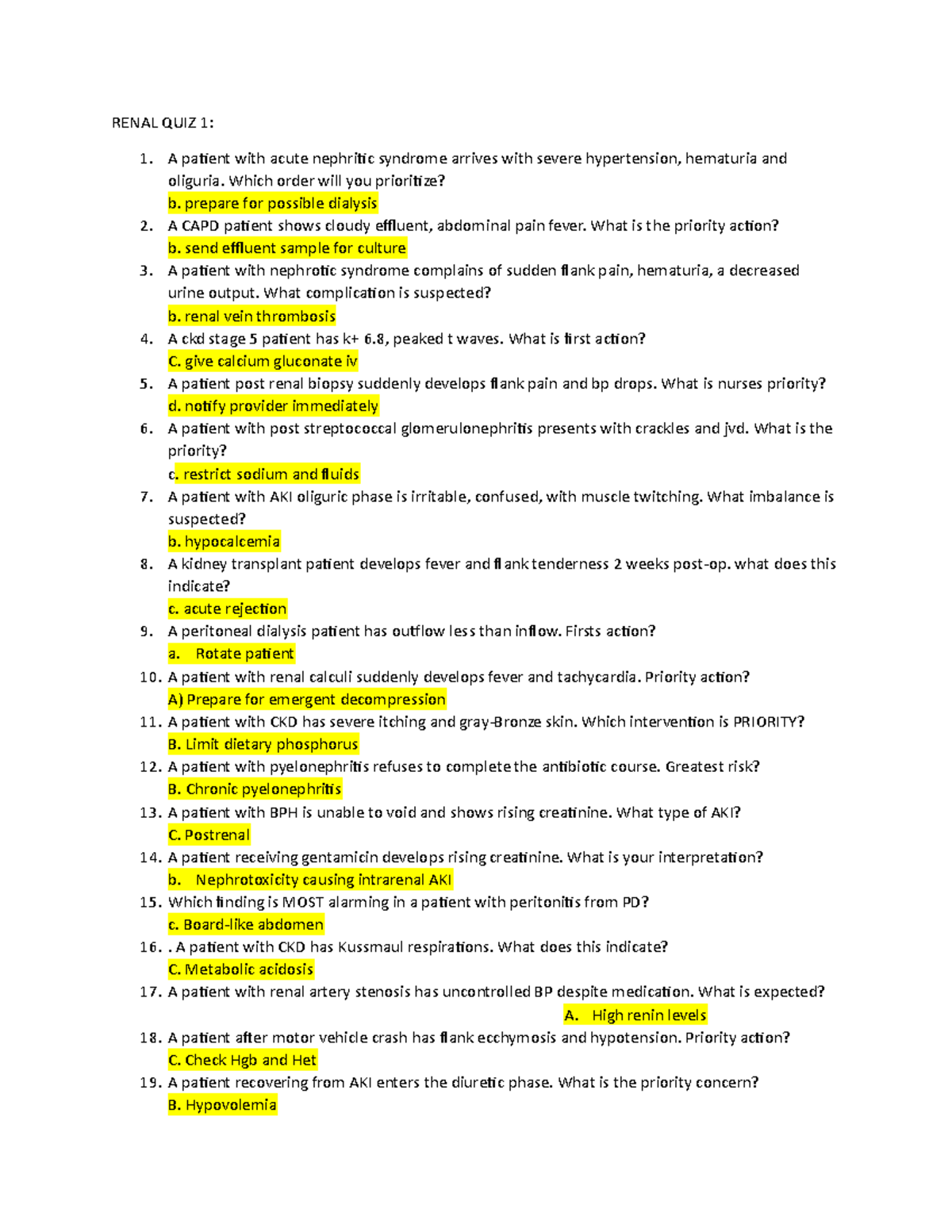 RENAL & REPRODUCTIVE QUIZZES: Key Concepts & Priorities - Studocu