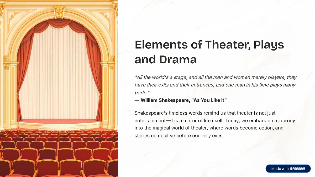 Elements of Theater: Understanding Drama and Its Core Components - Studocu