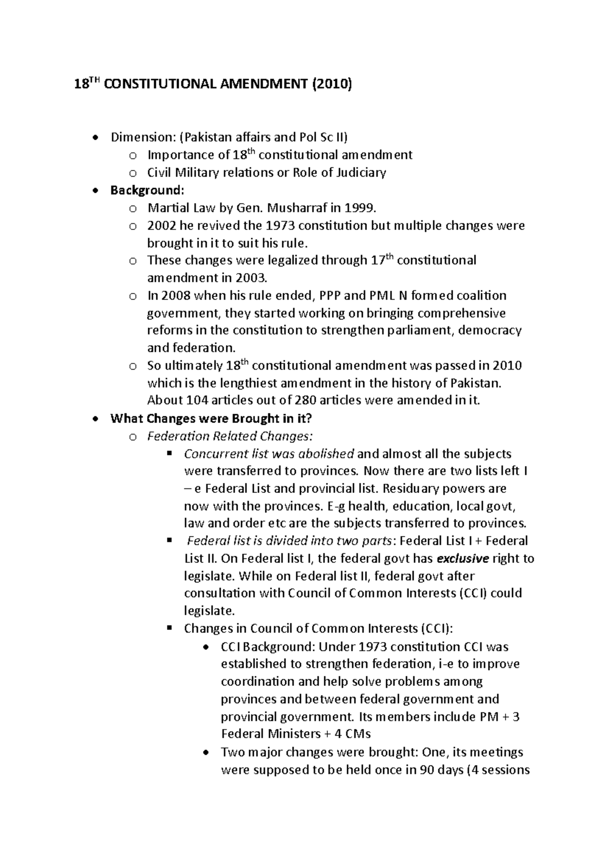 18TH CONSTITUTIONAL AMENDMENT (2010): Key Changes & Impacts - Studocu