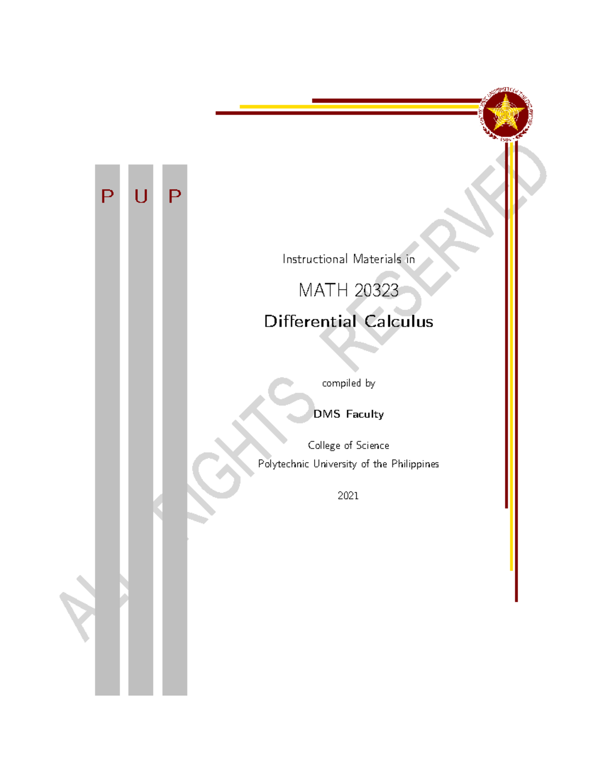 MATH 20323 Differential Calculus: Instructional Materials and Final Assessment - Studocu