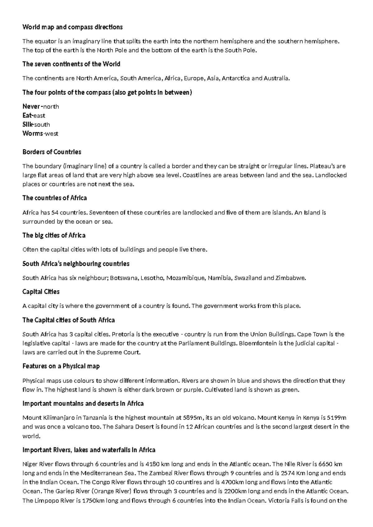 Grade 5 Geography Term 1: World Map, Continents & Africa's Features ...
