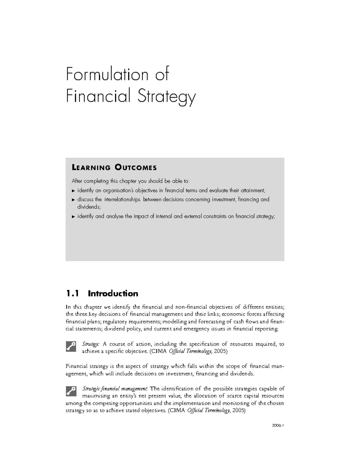 FM 101 - 01 Formulating Financial Strategy: Key Concepts & Objectives ...