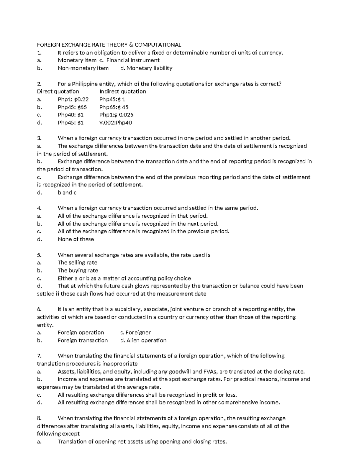FOREIGN EXCHANGE RATE THEORY: COMPUTATIONAL STUDY 1 - Studocu