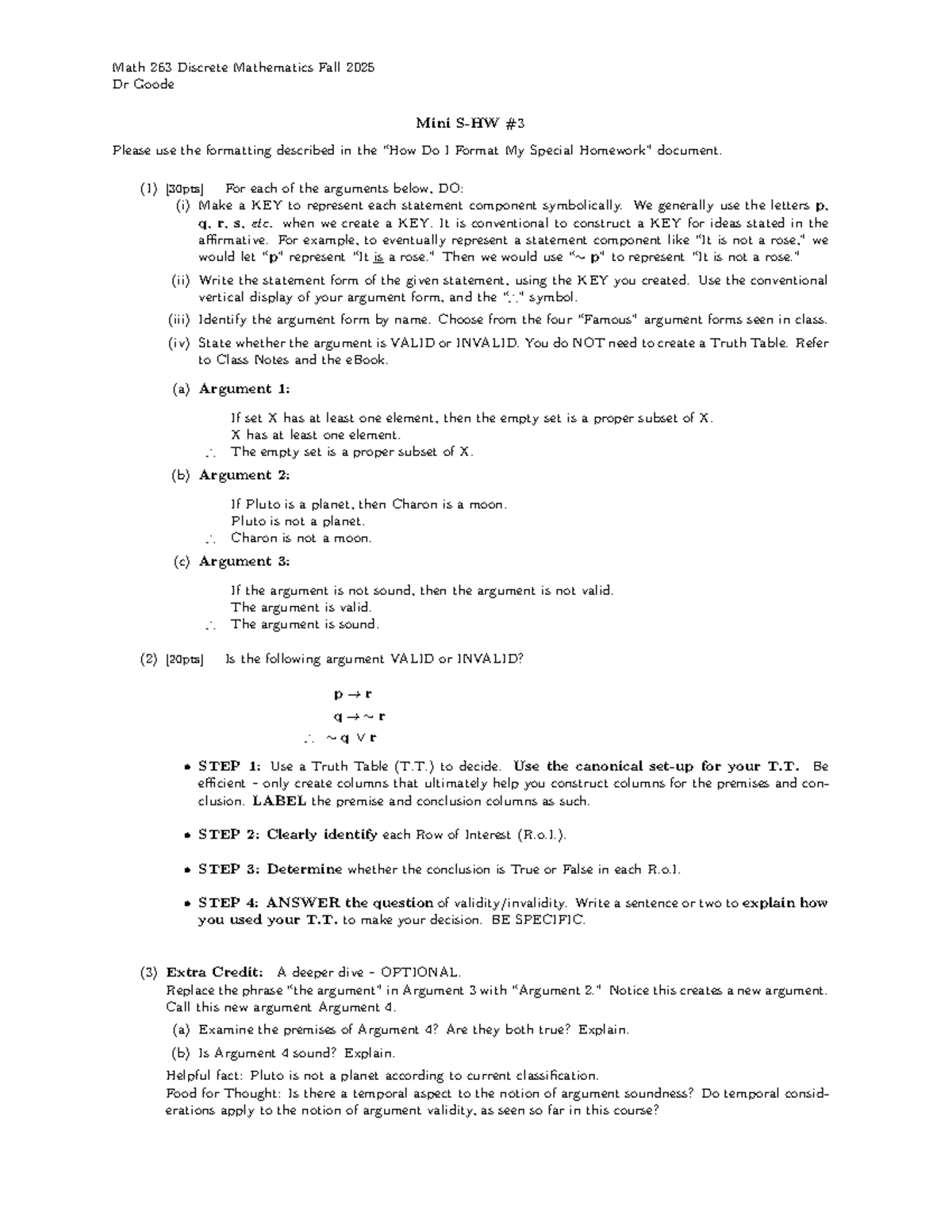 Math 263 Fall 2025: Mini Homework #3 on Argument Validity - Studocu