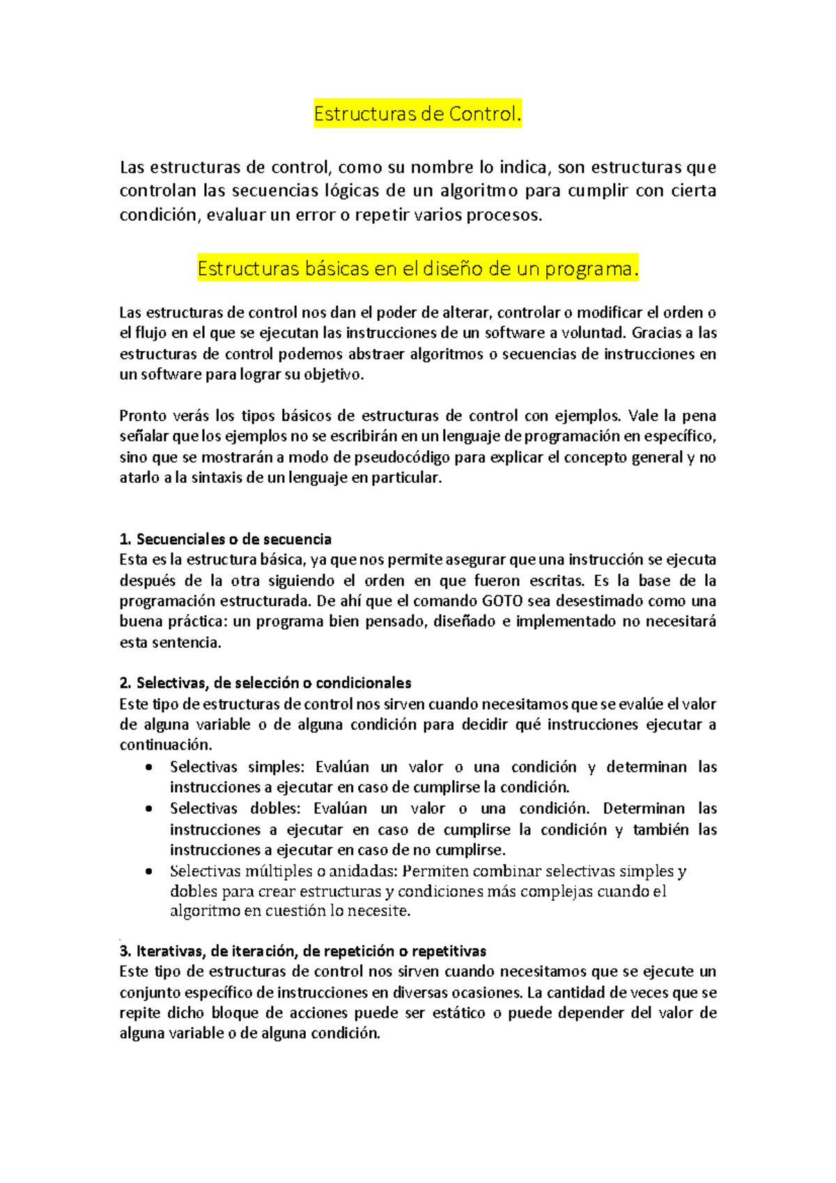 Estructuras de Control en Algoritmos: Conceptos y Ejemplos - Studocu