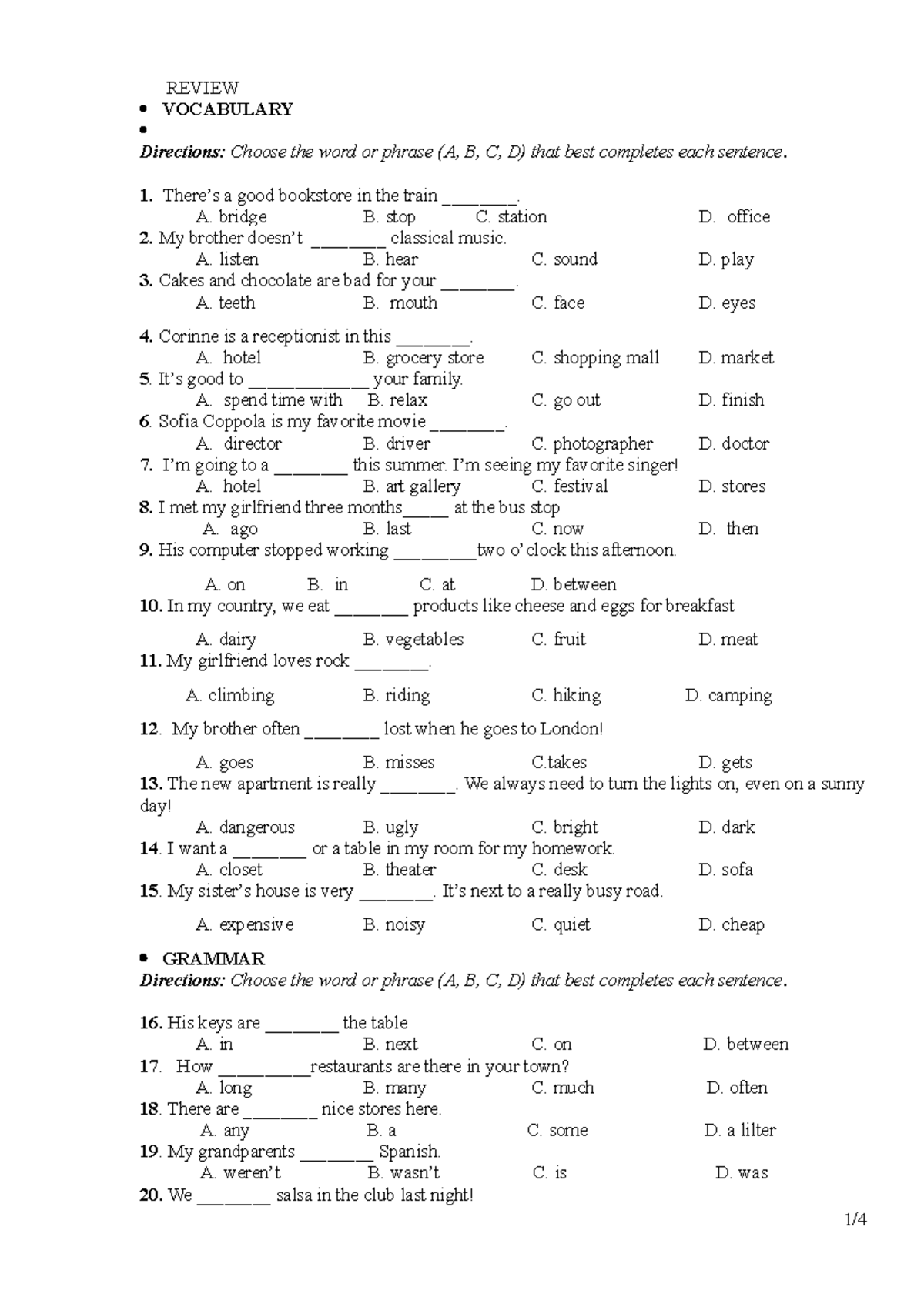 AVCD2 Key English Level 2 Vocabulary and Grammar Review - Studocu