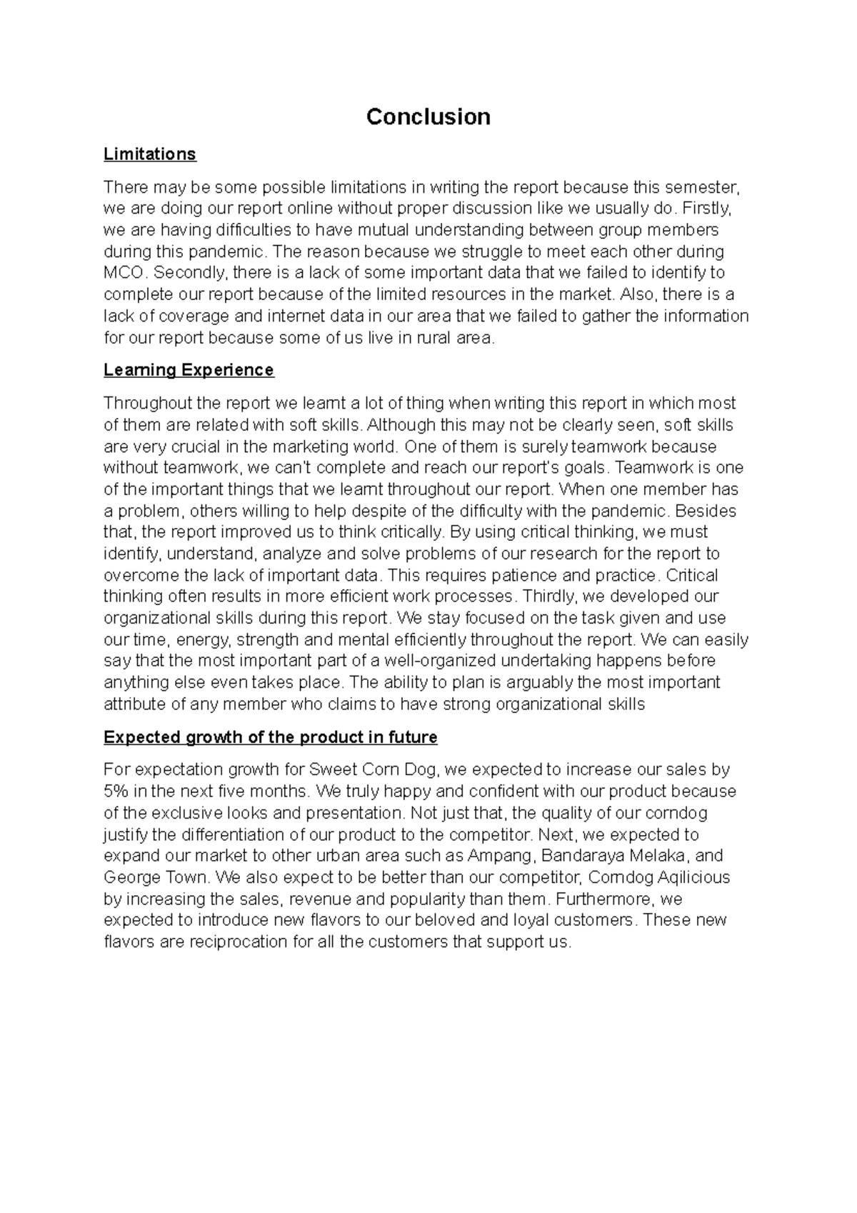 Conclusion Individual assignments ECO211 - Conclusion Limitations There ...
