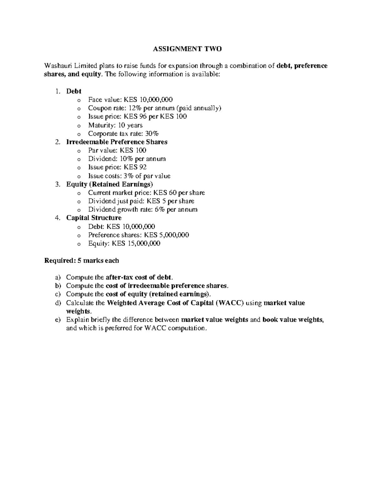 Assignment 2: WACC Calculation for Washauri Limited Expansion - Studocu